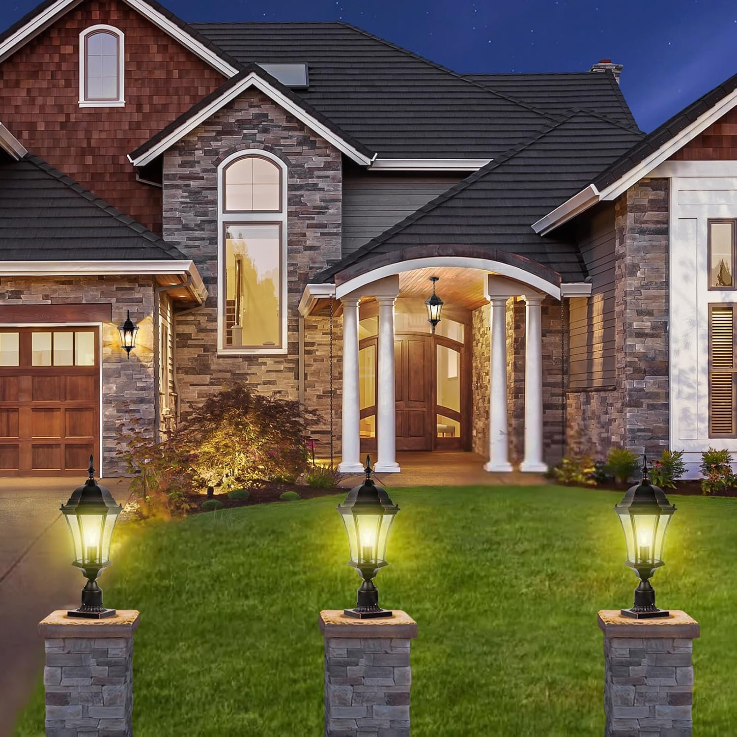 Co-t Large Outdoor Post Lantern Lights With Seeded Glass - Cast ...