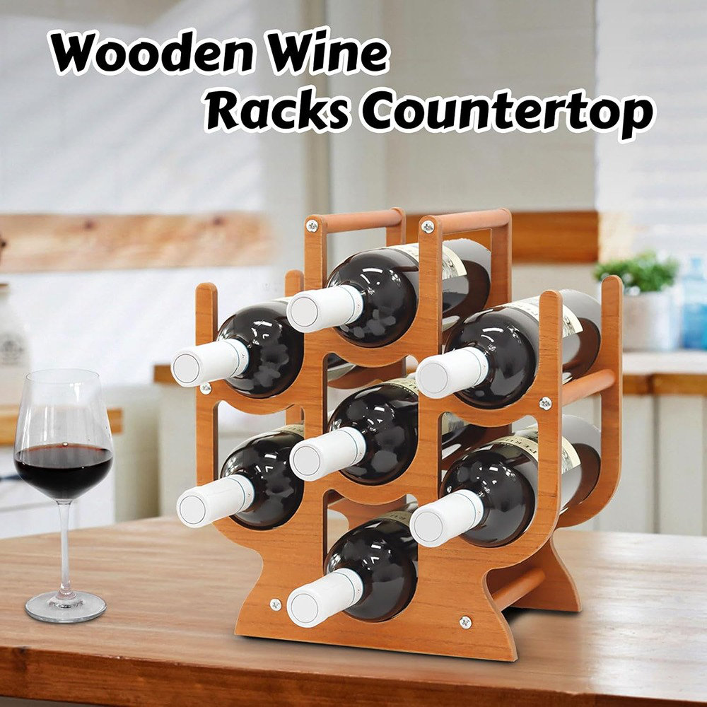 Ebern Designs Wine Rack, Wooden Wine Racks Countertop 7 Bottle Free ...