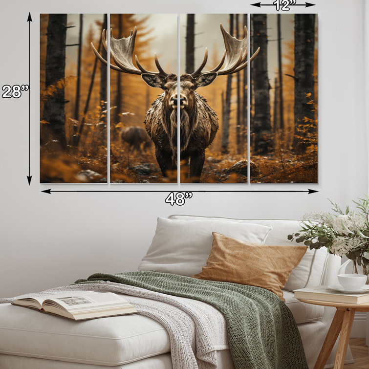 Millwood Pines Brown Yellow Moose Earthly Essence On Canvas 4 Pieces ...