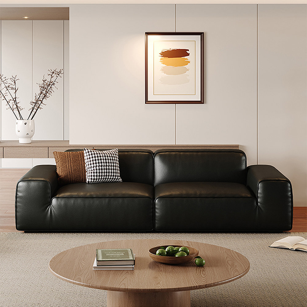 Wren Decors Black Genuine Leather Modular Sofa cushion couch | Wayfair