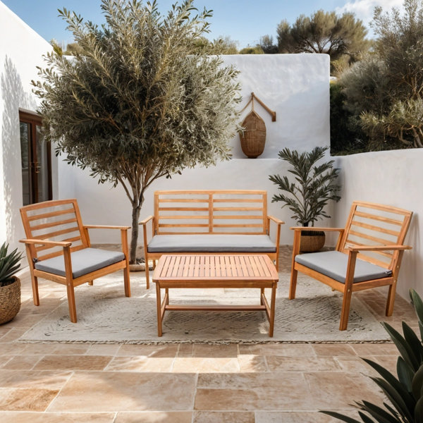 Latitude Run® Acacia wood Monjo garden furniture set, 4-seater | Wayfair