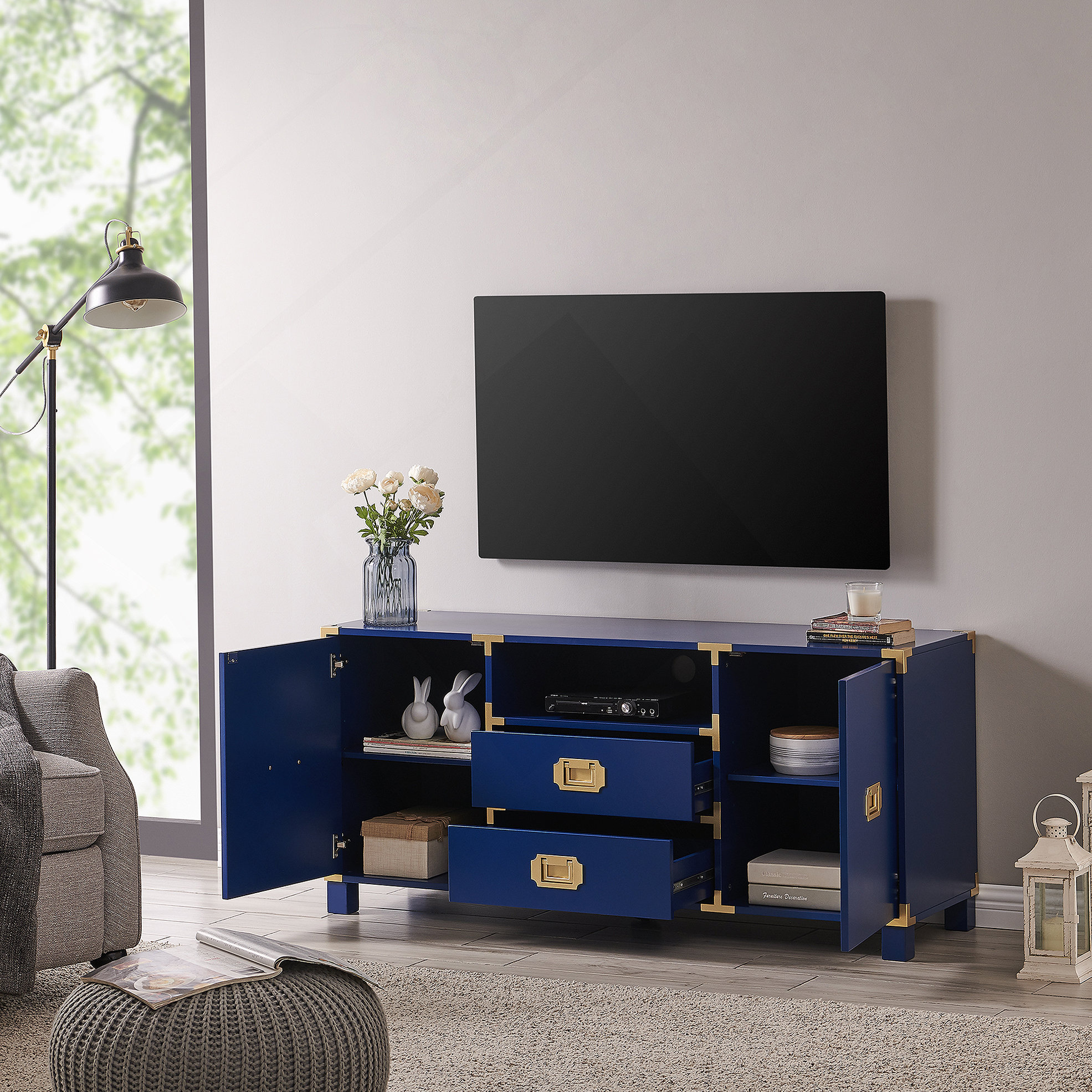 Mercer41 Campaign Entertainment Centre Console - Navy - Wayfair Canada