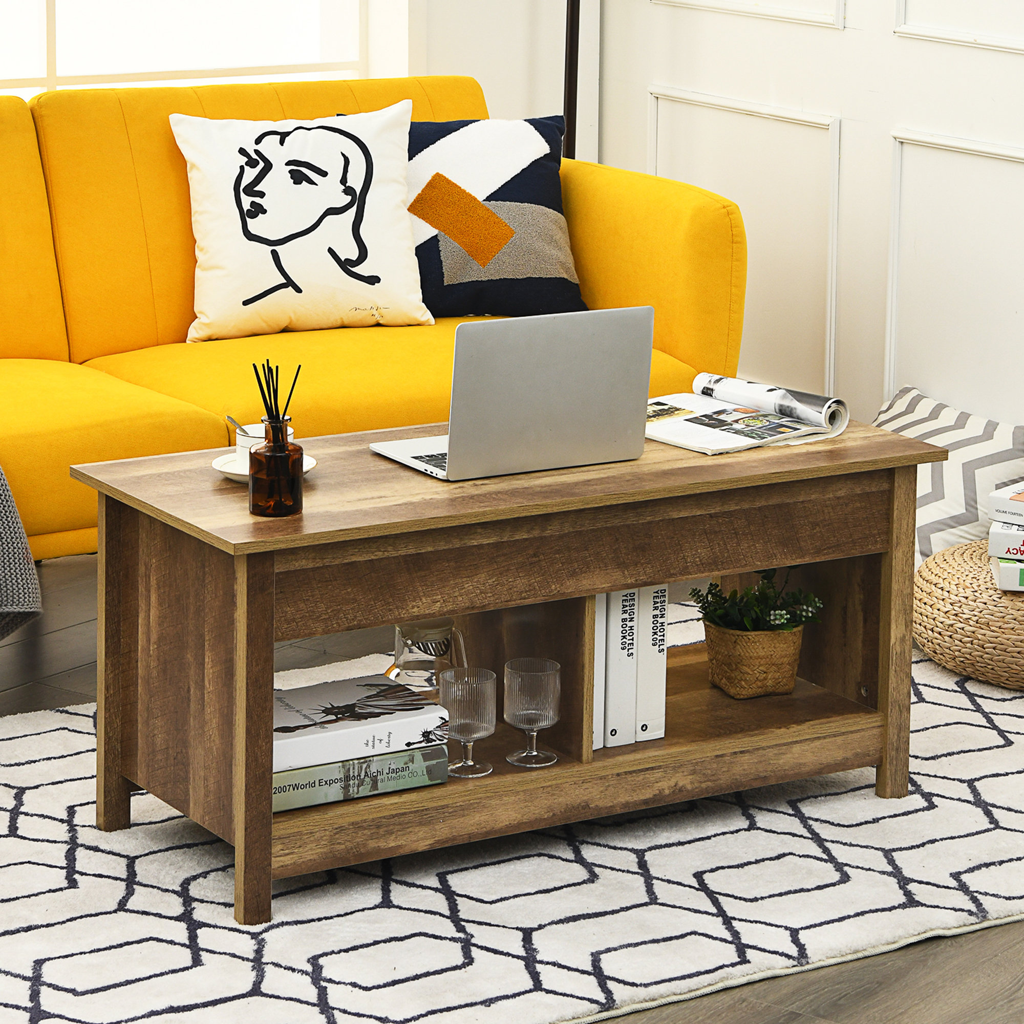 Red Barrel Studio® Lift Top Coffee Table W/ Hidden Storage Compartment ...