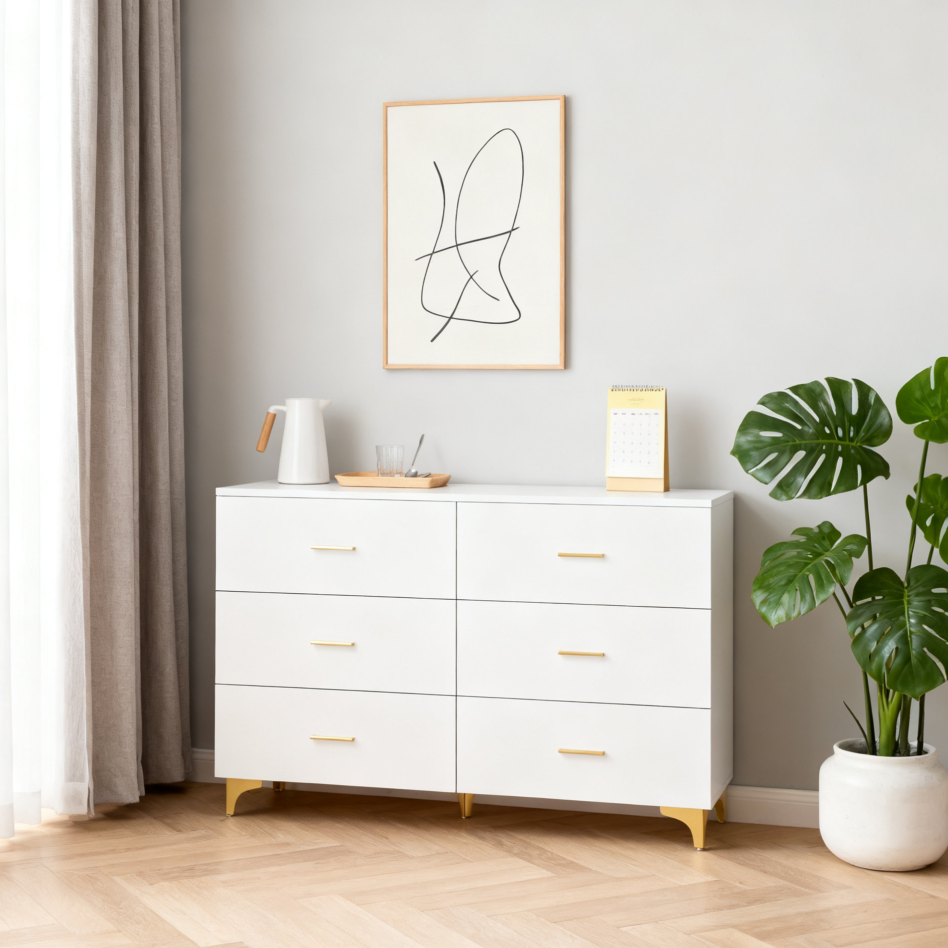 Wrought Studio™ Modern 6-Drawer Dresser with Gold Handles & Triangle ...