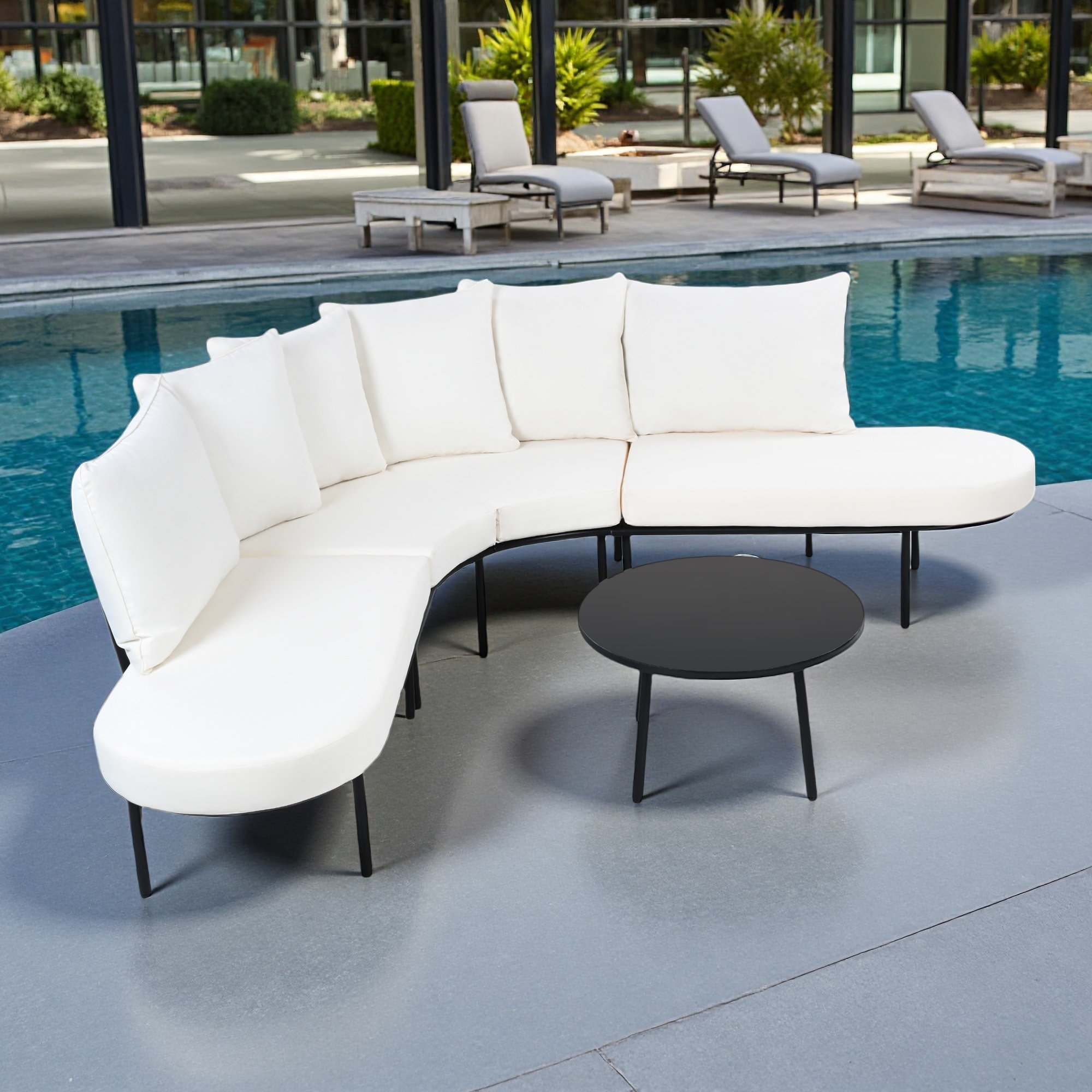 Latitude Run® Half-moon Curved Outdoor Sofa Set For 6 - All-weather ...
