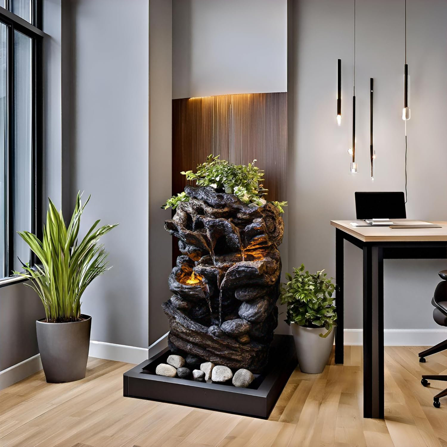 Millwood Pines Outdoor Freestanding Fountains Rock Waterfall Fountain ...