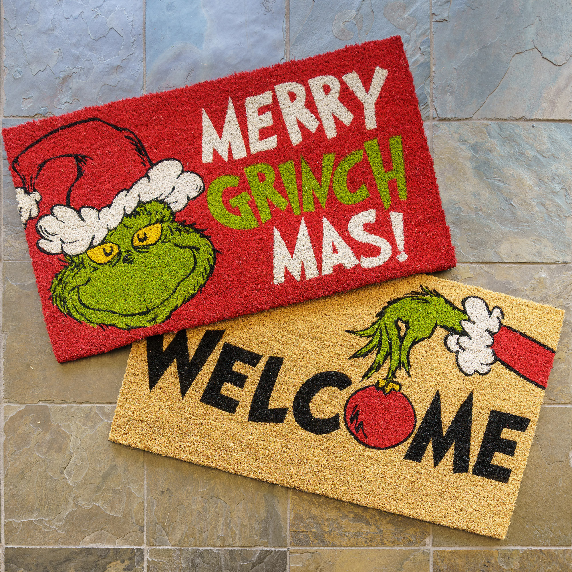 Gertmenian Dr Seuss Grinch Coir 'Welcome' and 'Merry Grinchmas' Graphic ...