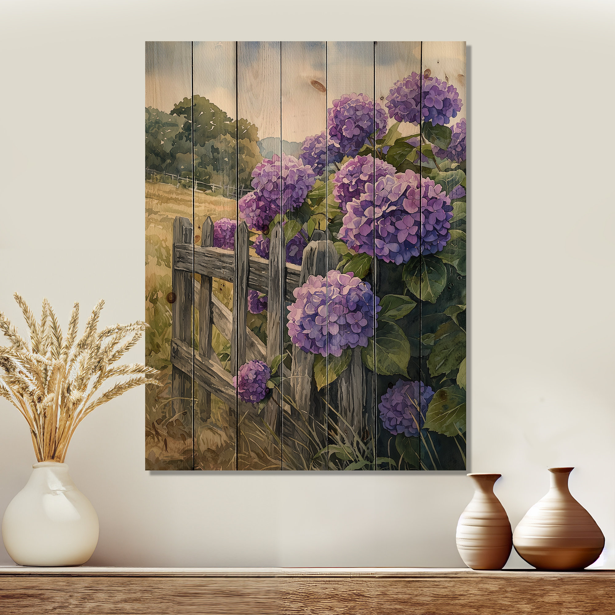 Ophelia & Co. Summer Hydrangeas By The Farm Fence IV - Hydrangea Wood ...