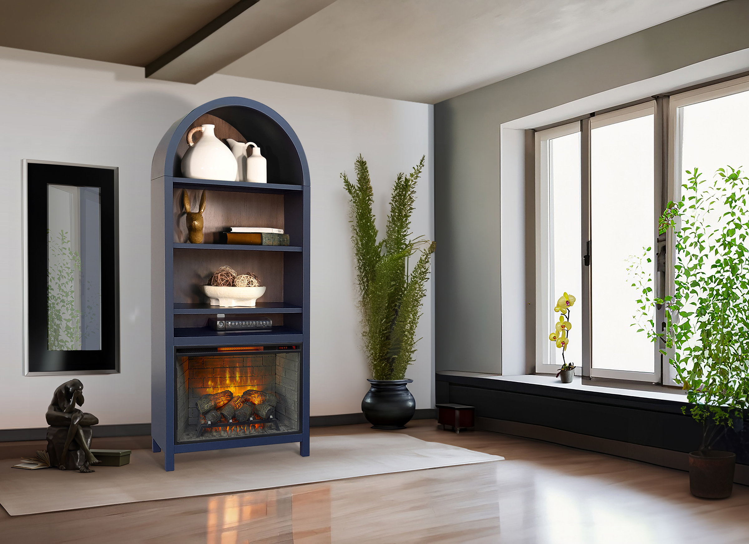 Sunny Designs 37" Arch Bookcase With Electric Fireplace | Wayfair
