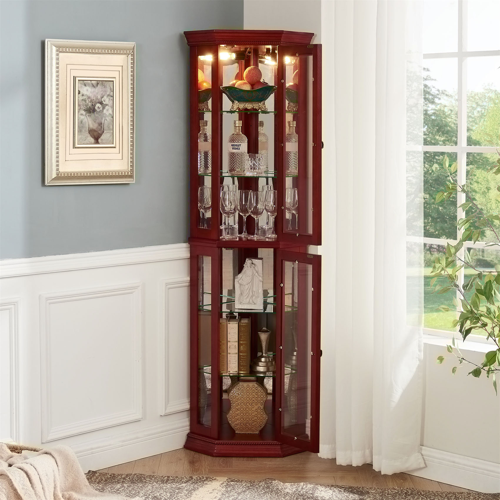 George Oliver Corner Curio Cabinet Lighted Corner Display | Wayfair