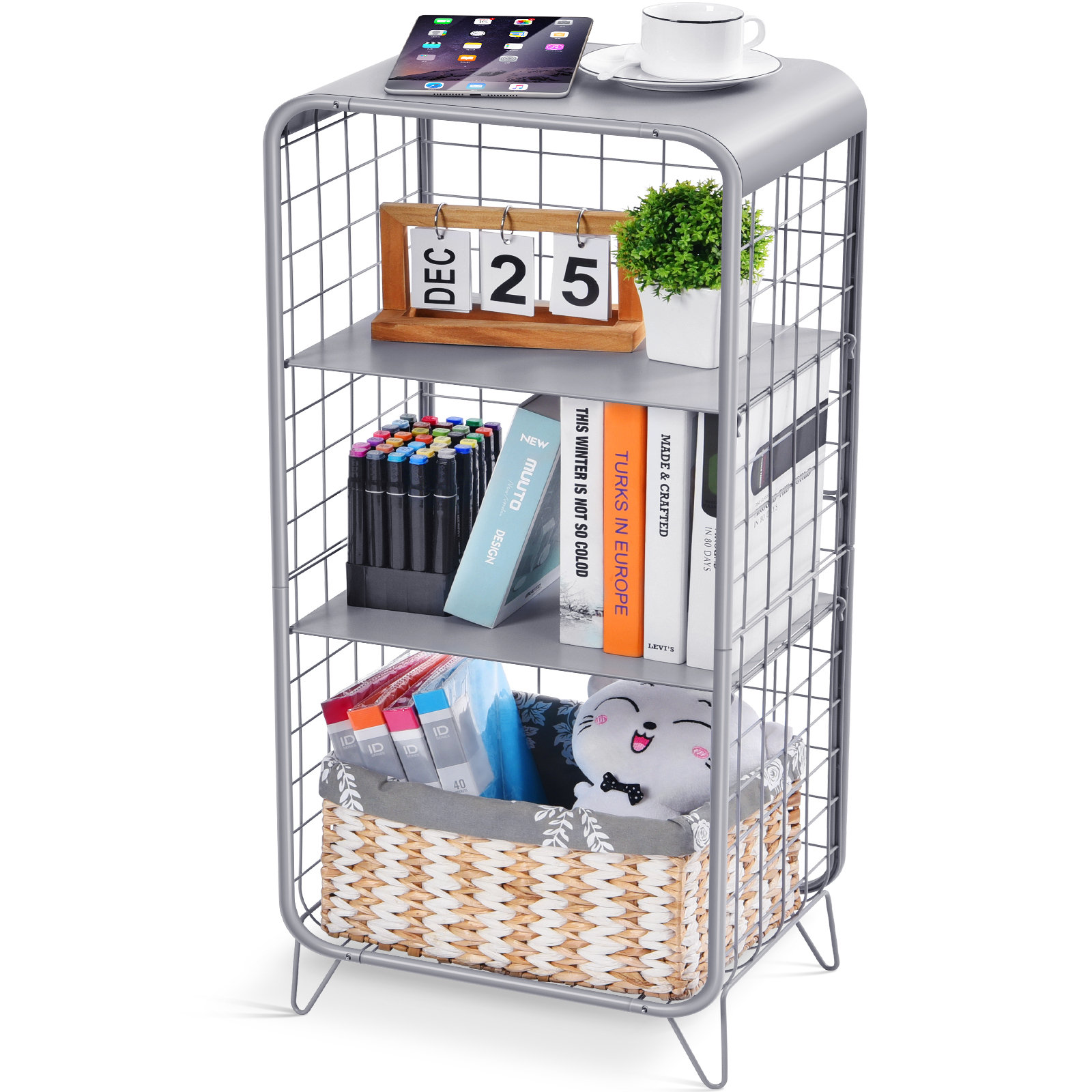 Ebern Designs 3 Tiers Stainless Steel Side Table End Table With Storage ...