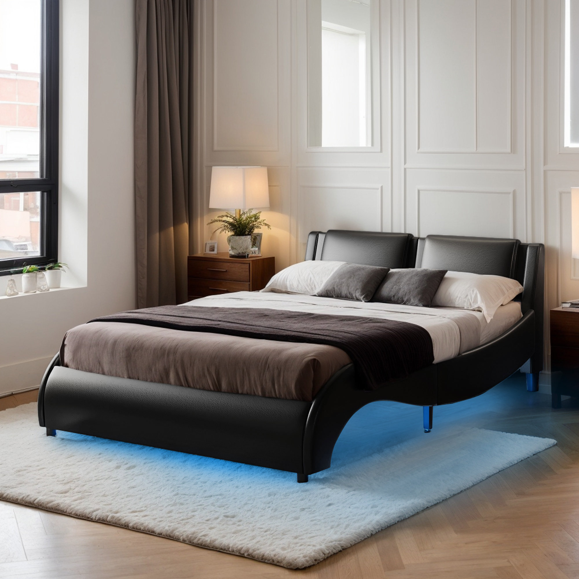 Wrought Studio™ Queen Size Upholstered Bed With Led Light Bed Frame ...