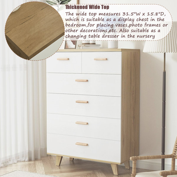 Corrigan Studio® Wooden Drawer Dresser, 6-drawers Storage Cabinet, With ...