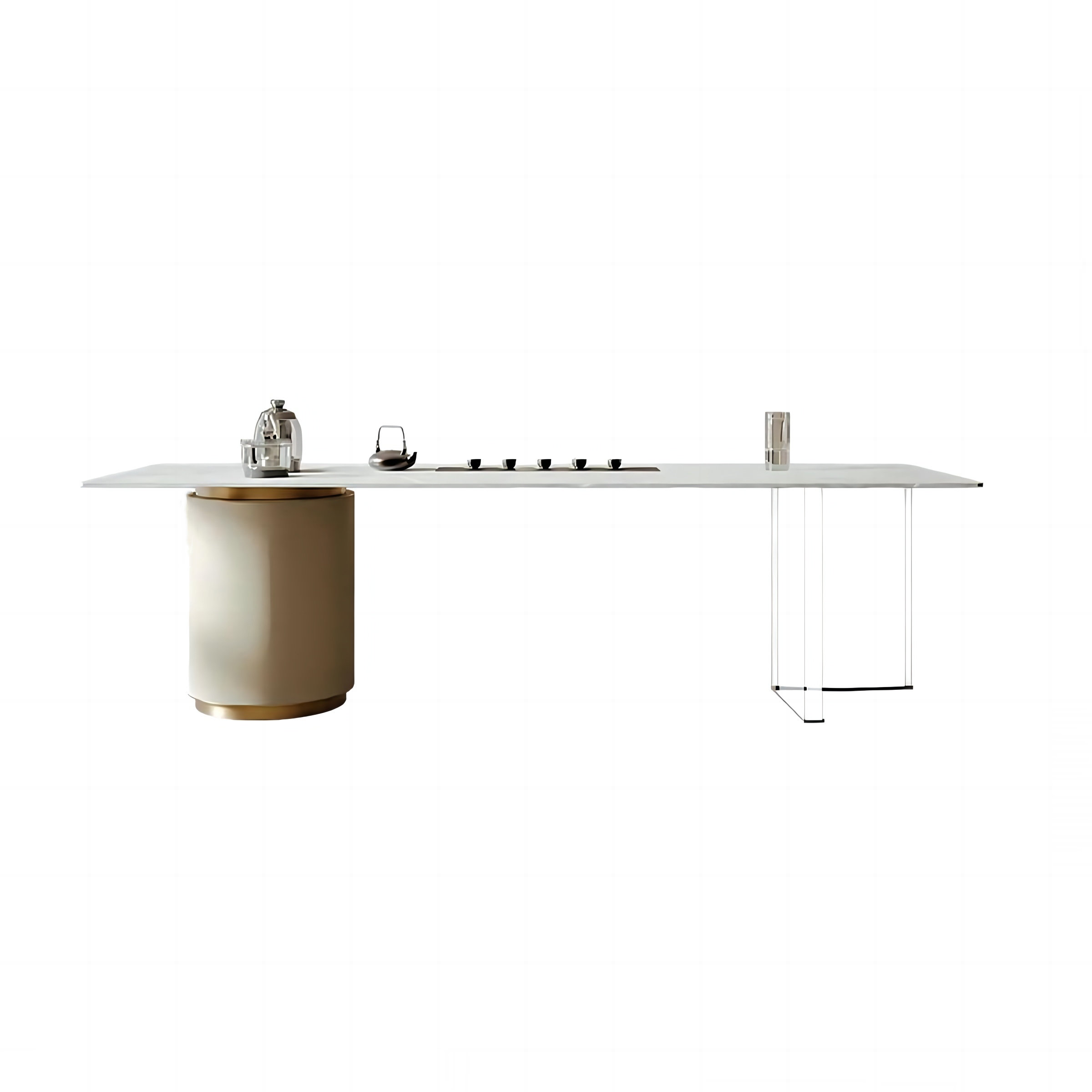 DECADANZ Cream White Rectangle Sintered Stone Executive Tea Desk | Wayfair
