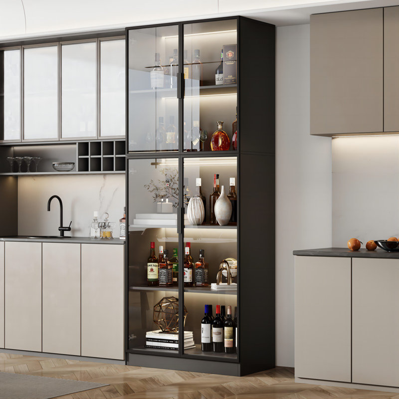 Wrought Studio™ Beyzanur Tall Dining Cabinet With Led Lights & Glass ...