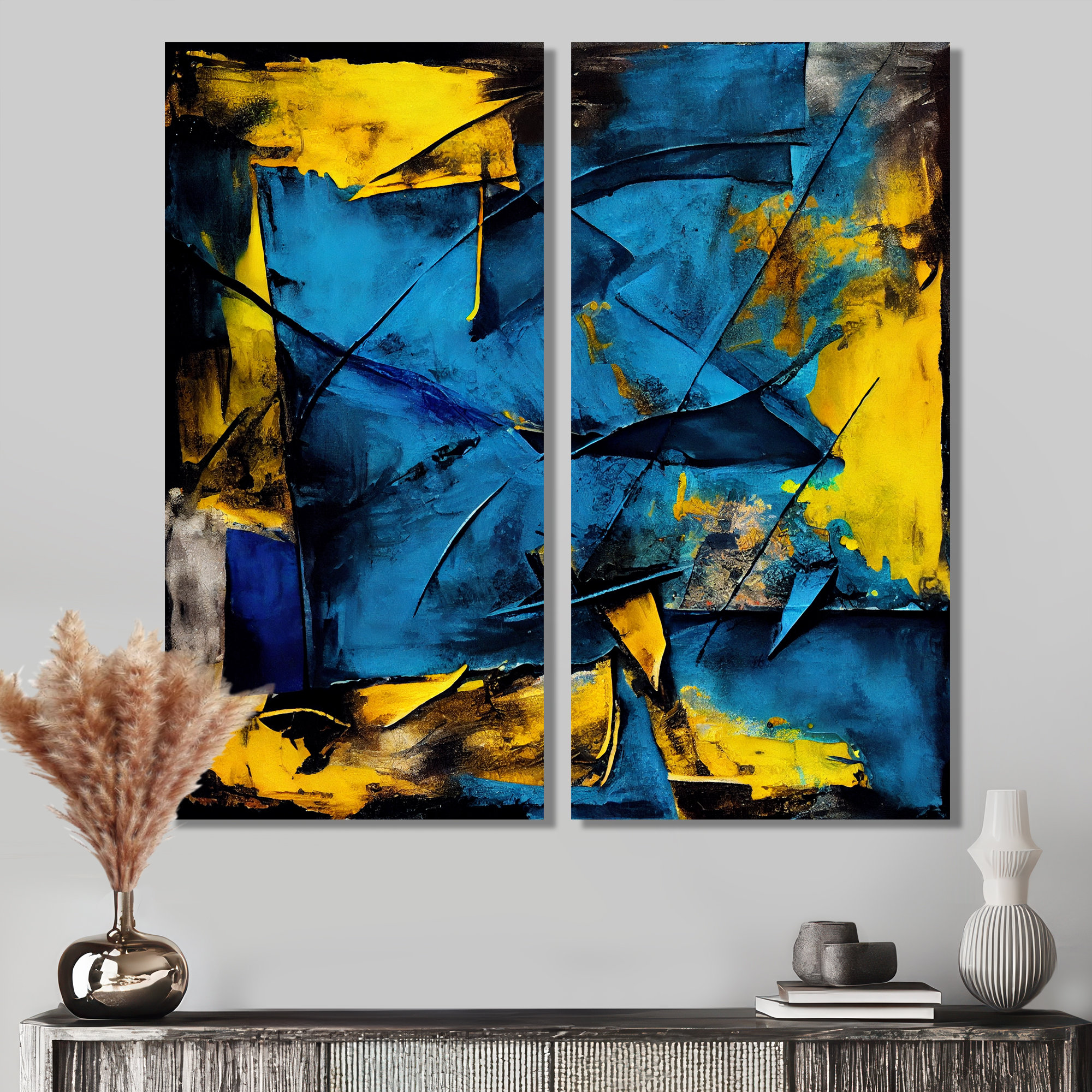 Mercer41 Bliss Of Happiness In Yellow And Blue I - Large Abstract ...