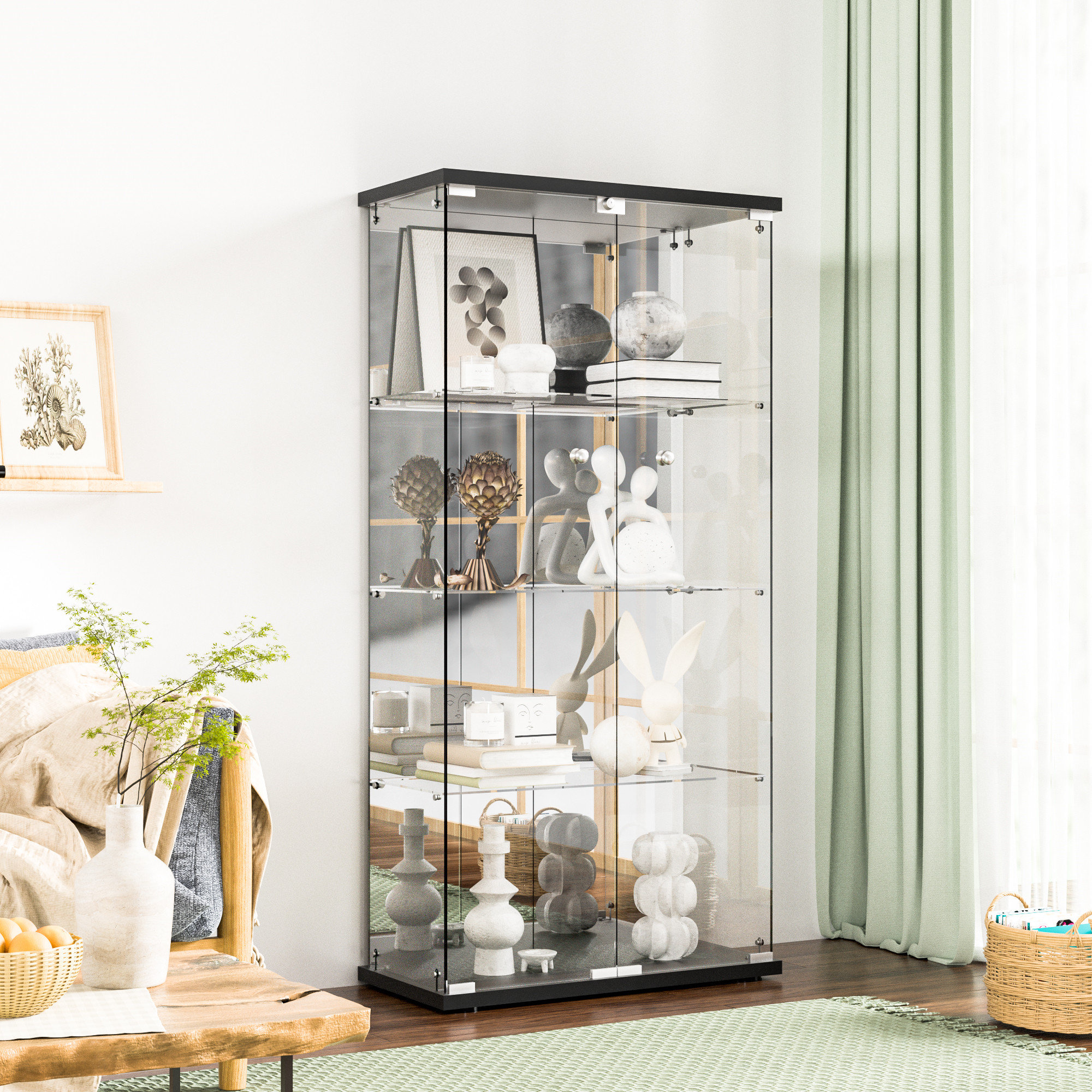 Ebern Designs Isabele Tempered Glass Display Cabinet with Mirrored Back ...