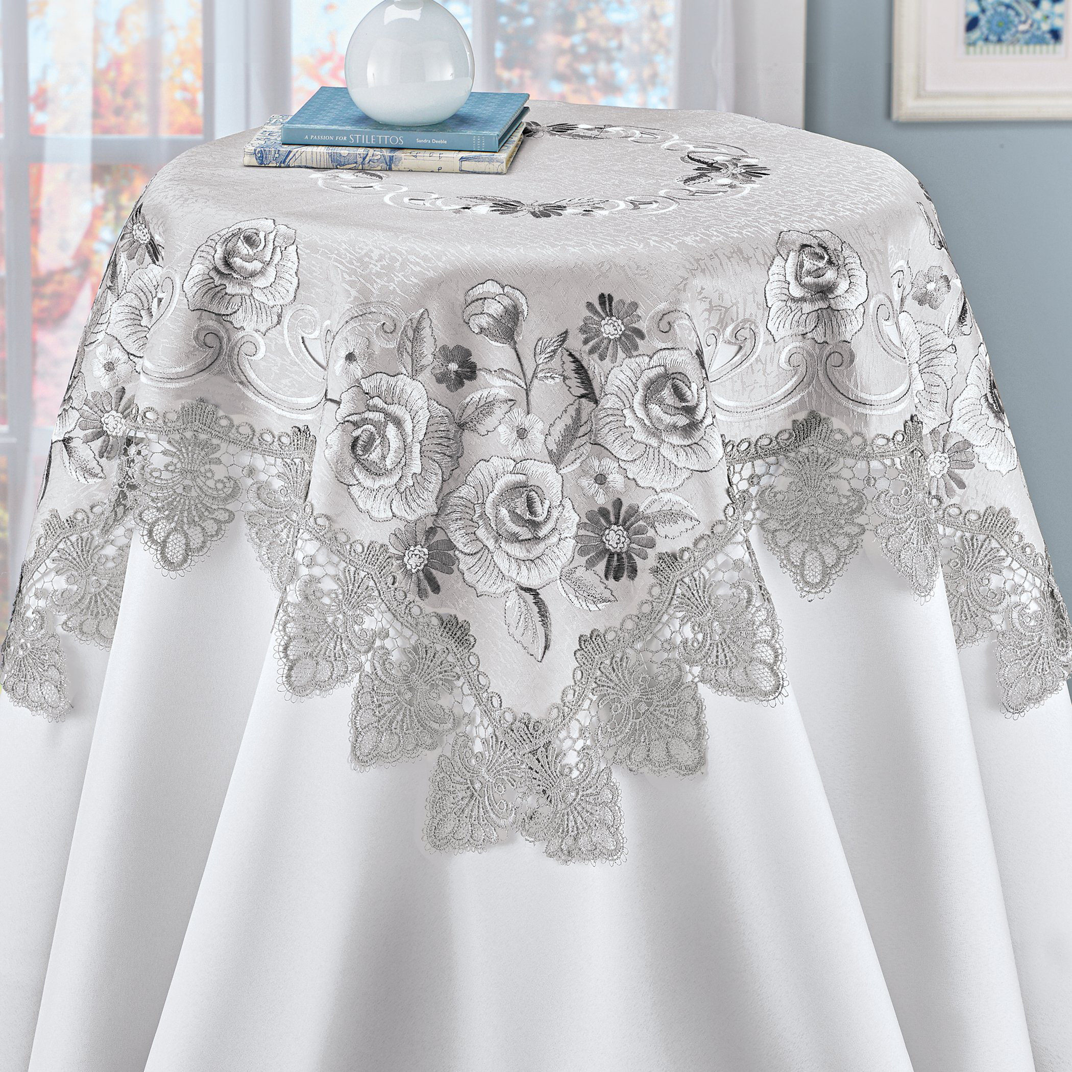 Red Barrel Studio® Elegant Rose Bush Floral Edge Lace Table Linens ...