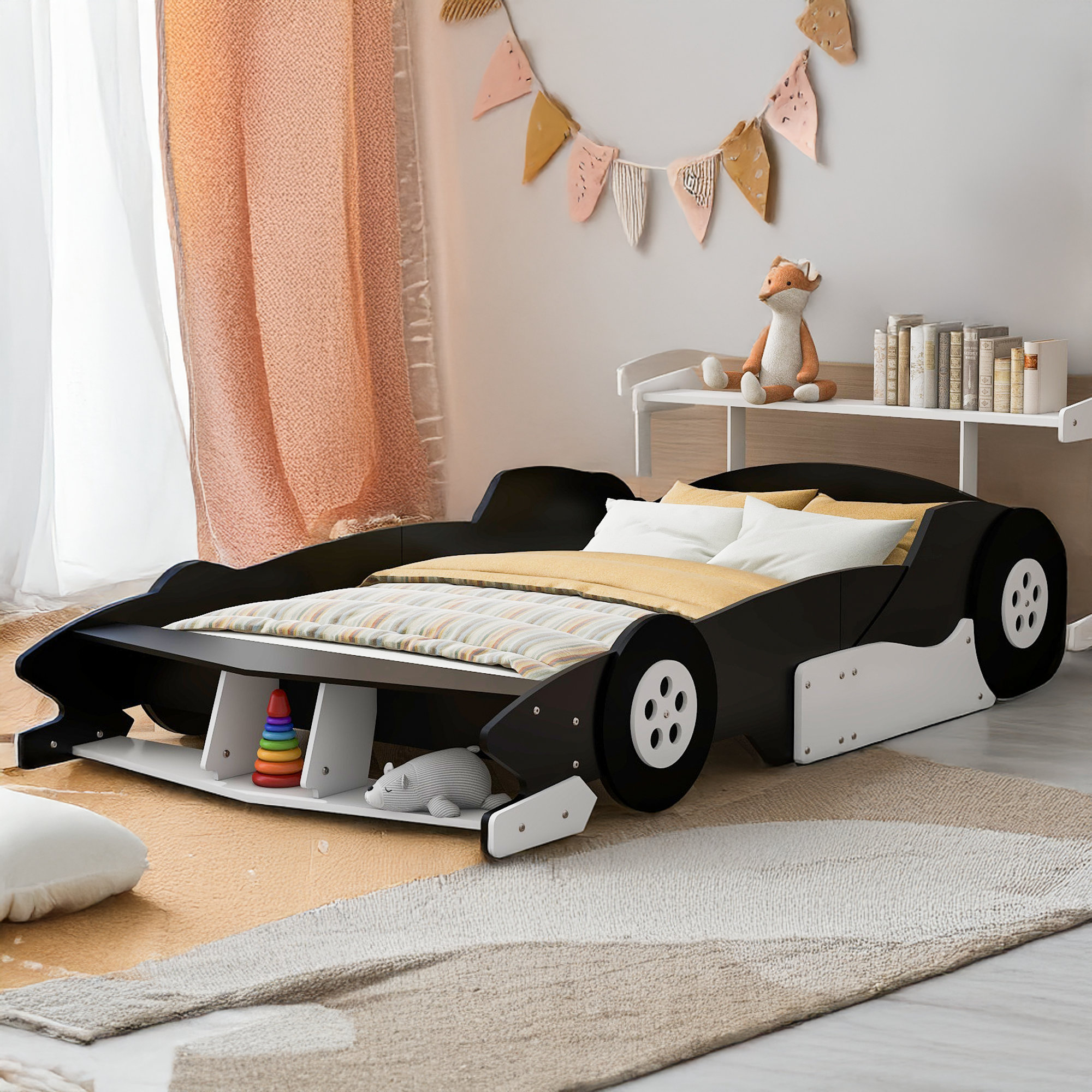 Zoomie Kids Full Size Race Car-Shaped Platform Bed With Wheels | Wayfair
