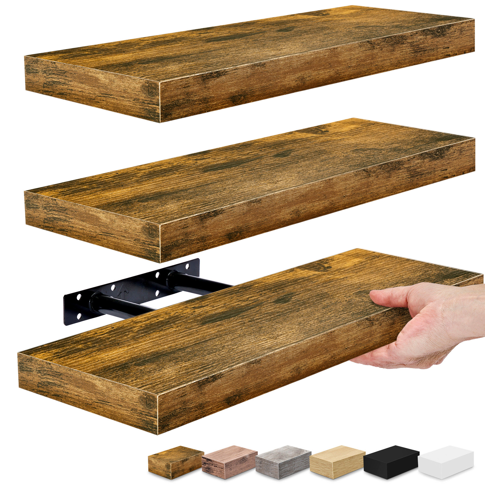 Sorbus Floating Shelves with Invisible Mounting Set of 3 | Wayfair
