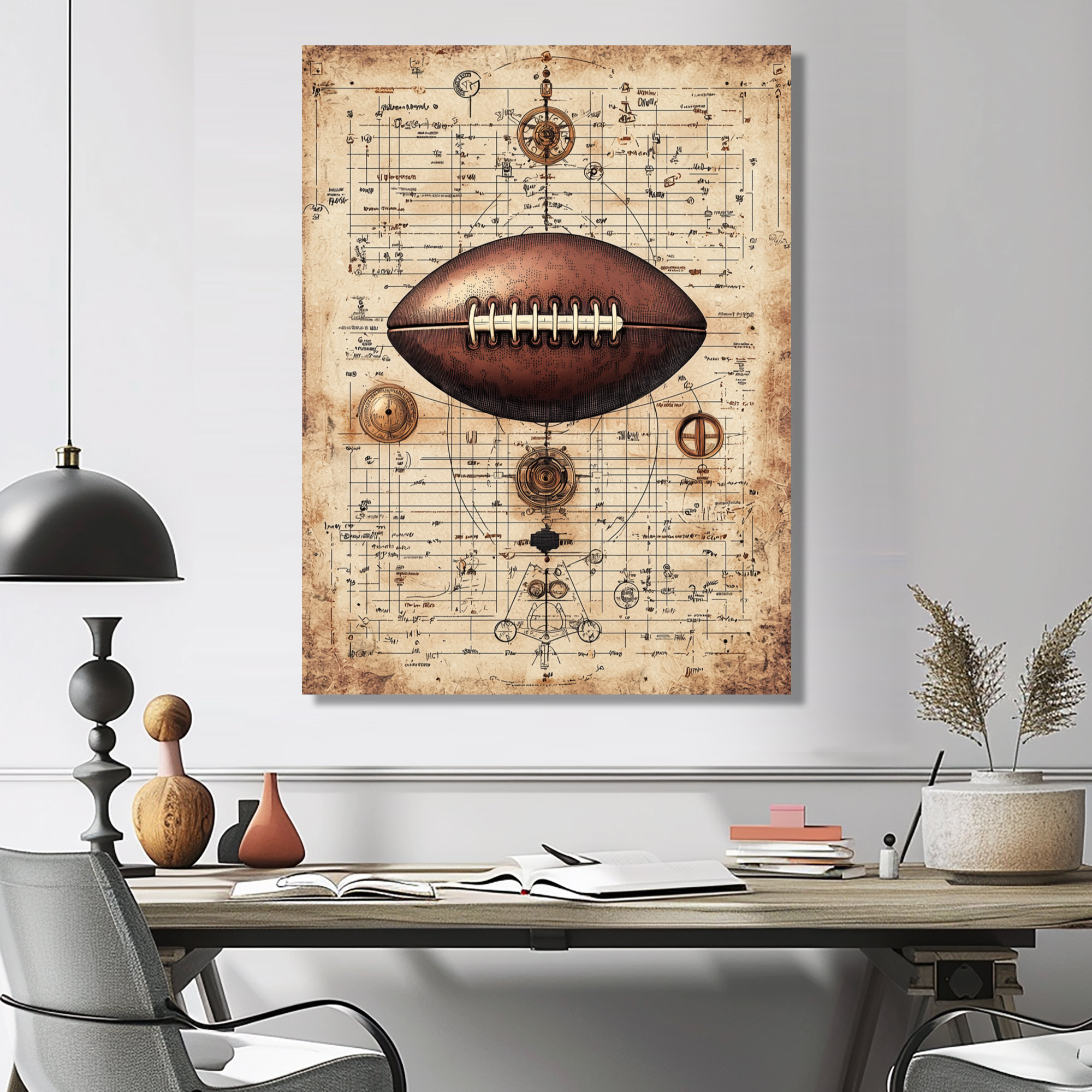 17 Stories Football Blueprints II - Football Canvas Print | Wayfair