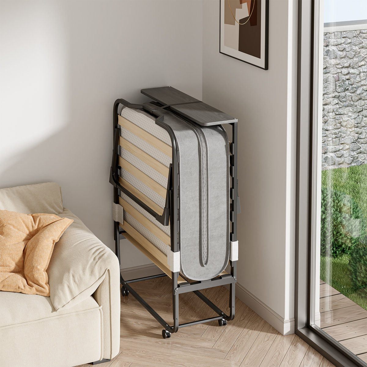 Alwyn Home 31''w Folding Bed With Mattress And Dustproof Bag & Baffle ...