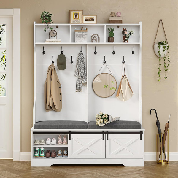 August Grove Maci Hall Tree 60'' Wide with Bench and Shoe Storage ...