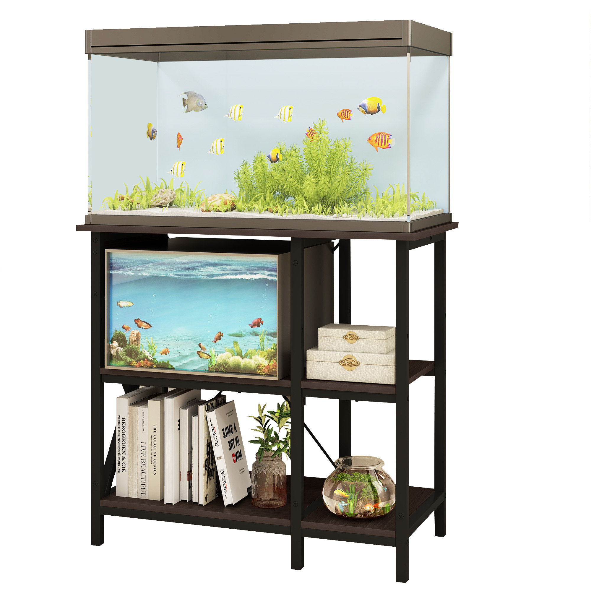 17 Stories 3-Tier 10-37 Gallon Metal Aquarium Stand Fish Tank Stand ...