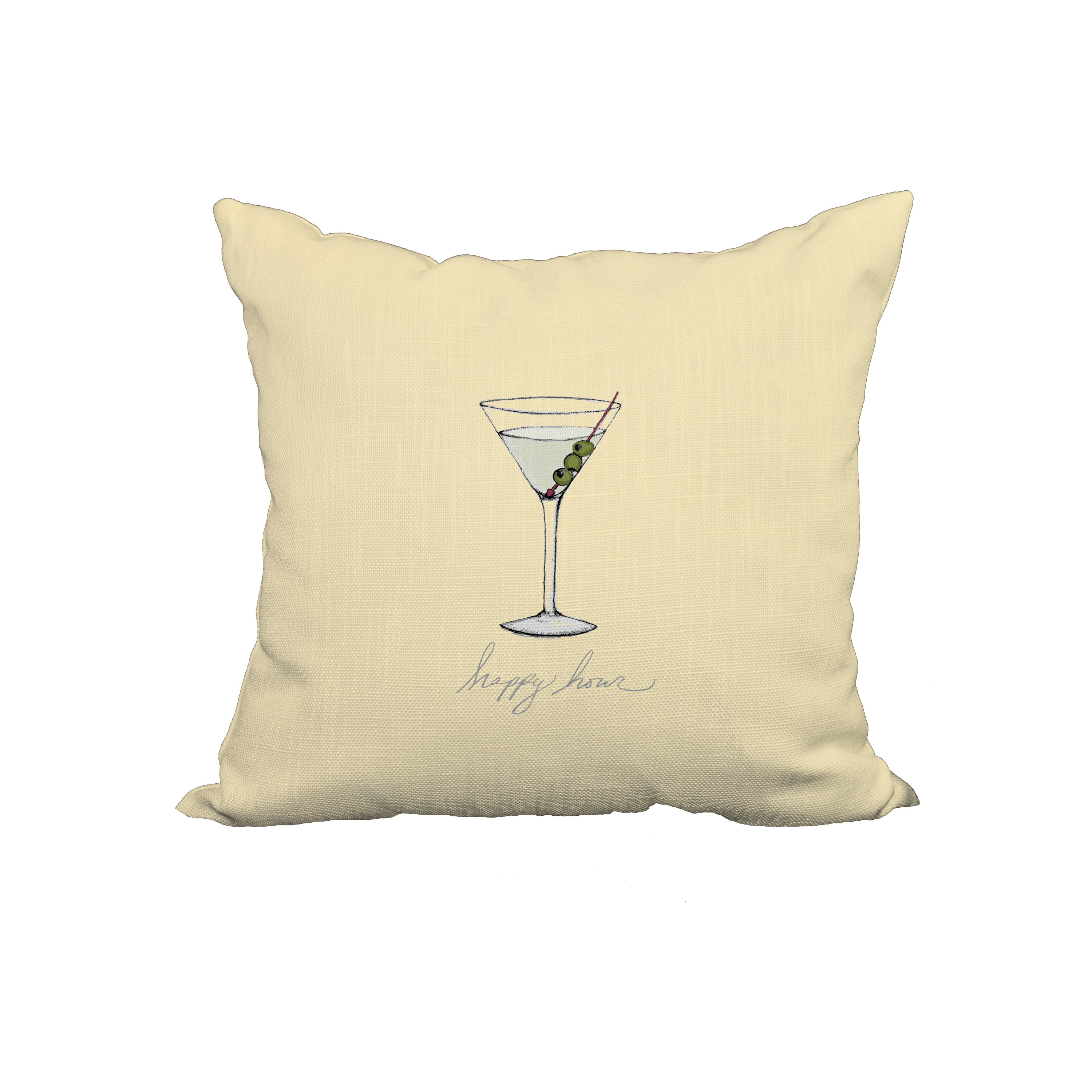 e by design Martini Glass Happy Hour Pale Square Cotton Pillow Cover ...