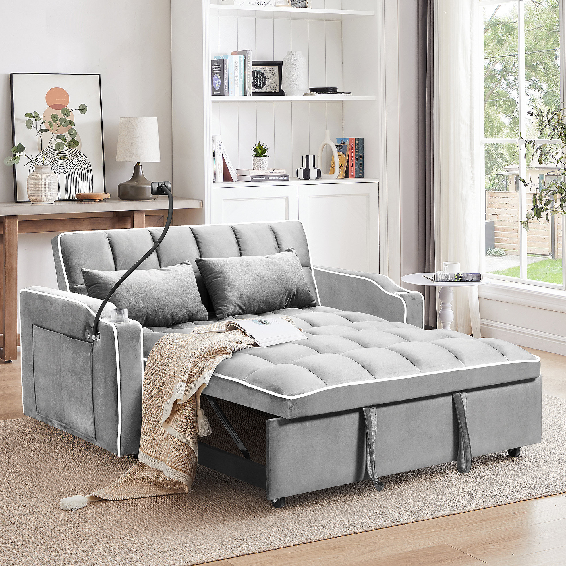 Latitude Run® Multi - functional Pullout Sofa Bed 3 - Length Velvet ...