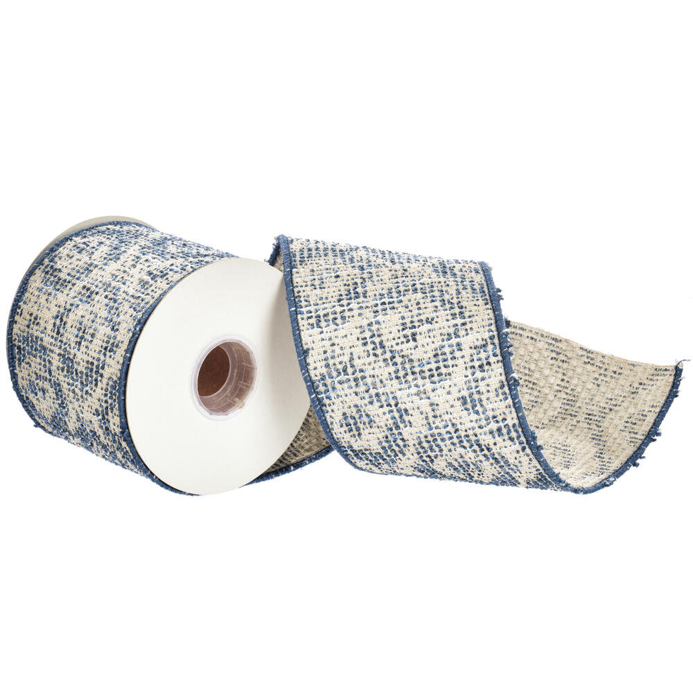 The Holiday Aisle® 4" Blue Jacquard Ribbon. | Wayfair