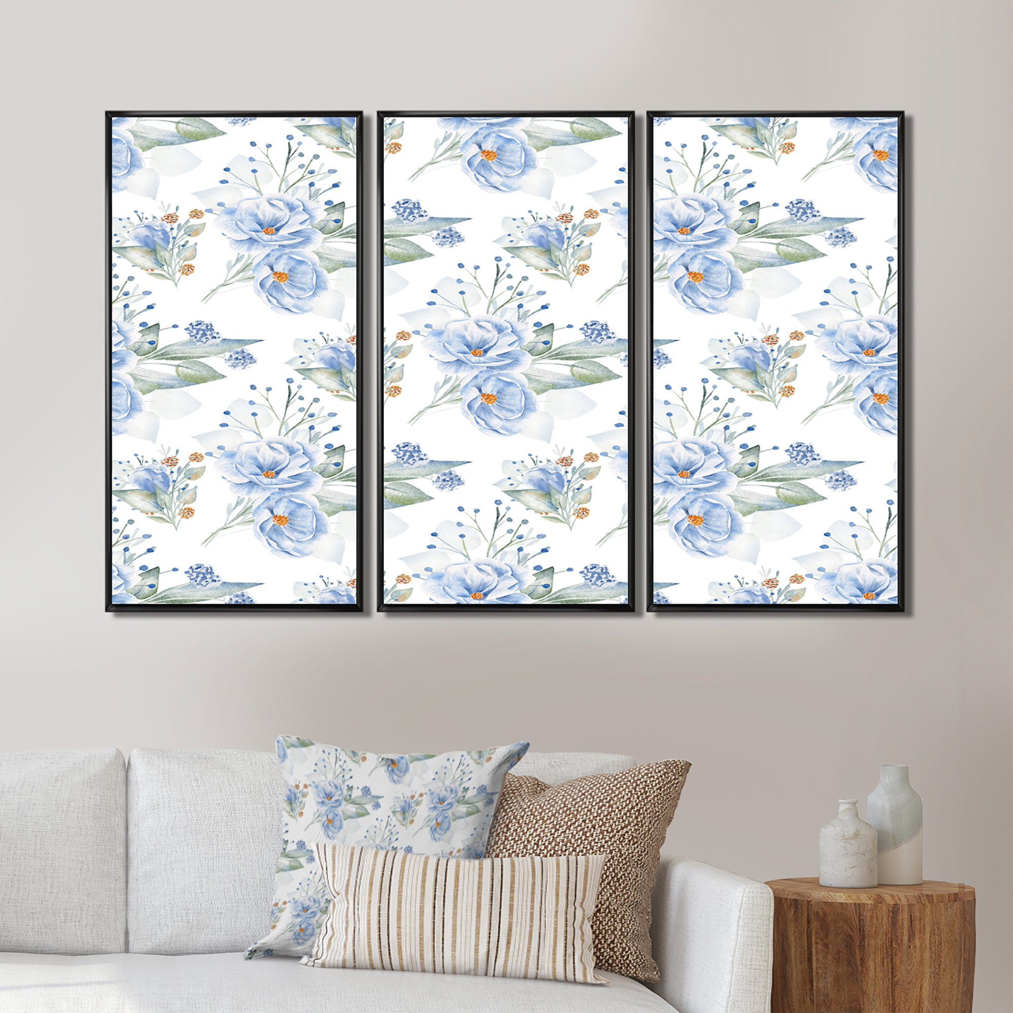 Winston Porter Blue Flax Flowers - 3 Piece Floater Frame Print on ...