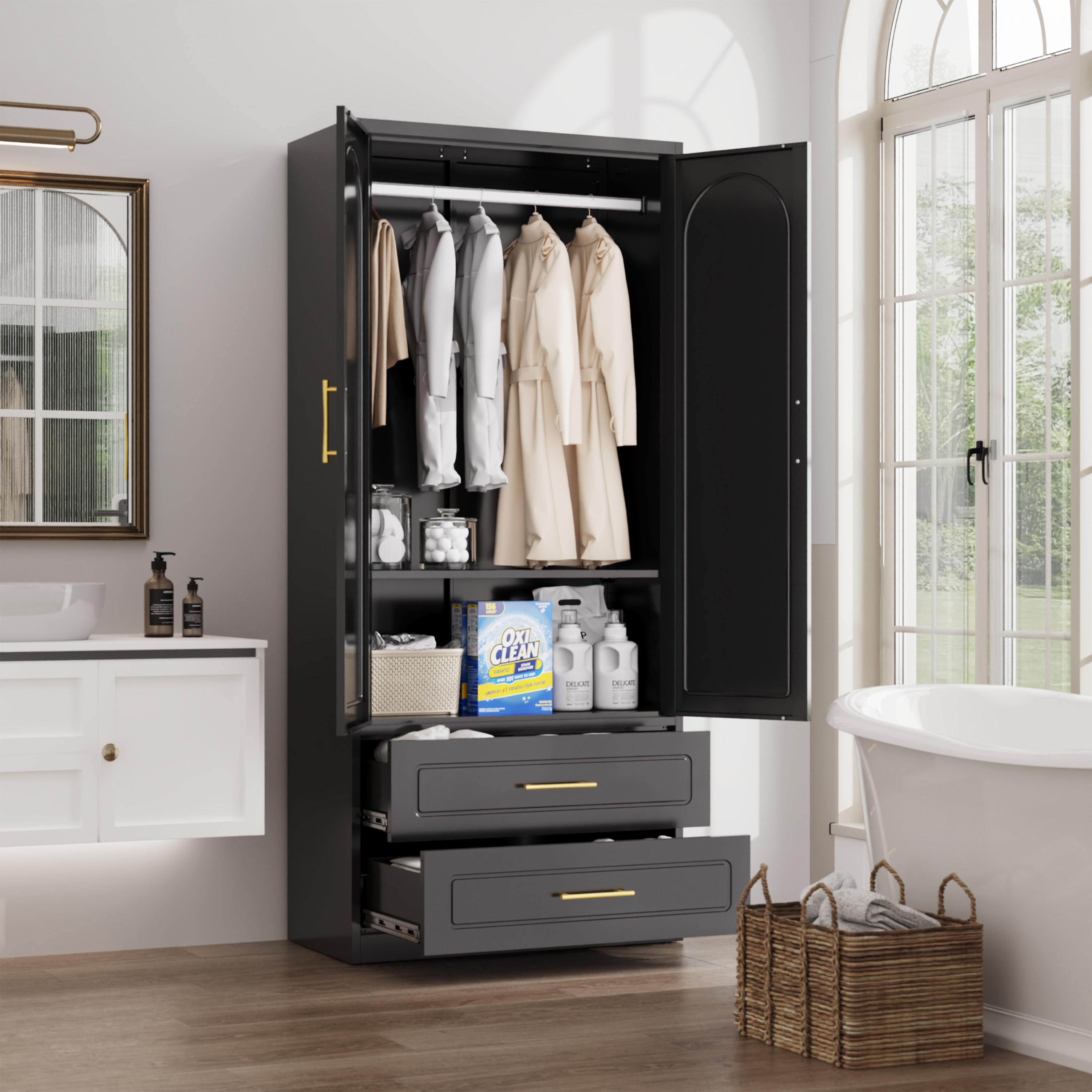 Latitude Run® Metal Armoire Wardrobe Closet with 2 Drawers, 71" Tall ...