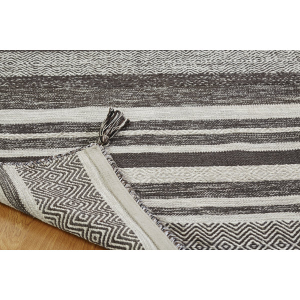 Union Rustic Phillipston Striped Handmade Cotton Gray/Brown Area Rug ...