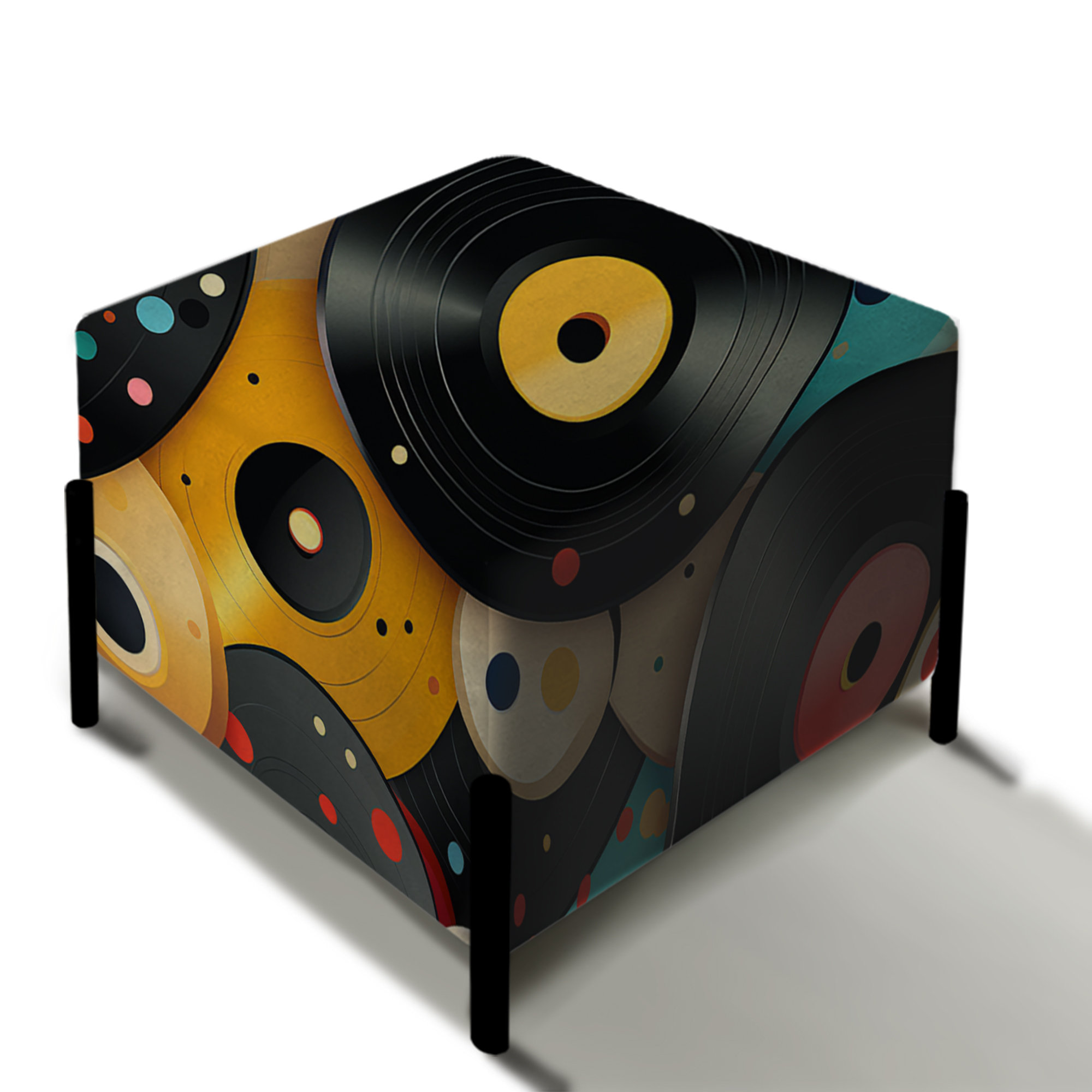 Design Art 1970S Vinyl Records Spots - Midcentury Square Ottoman | Wayfair