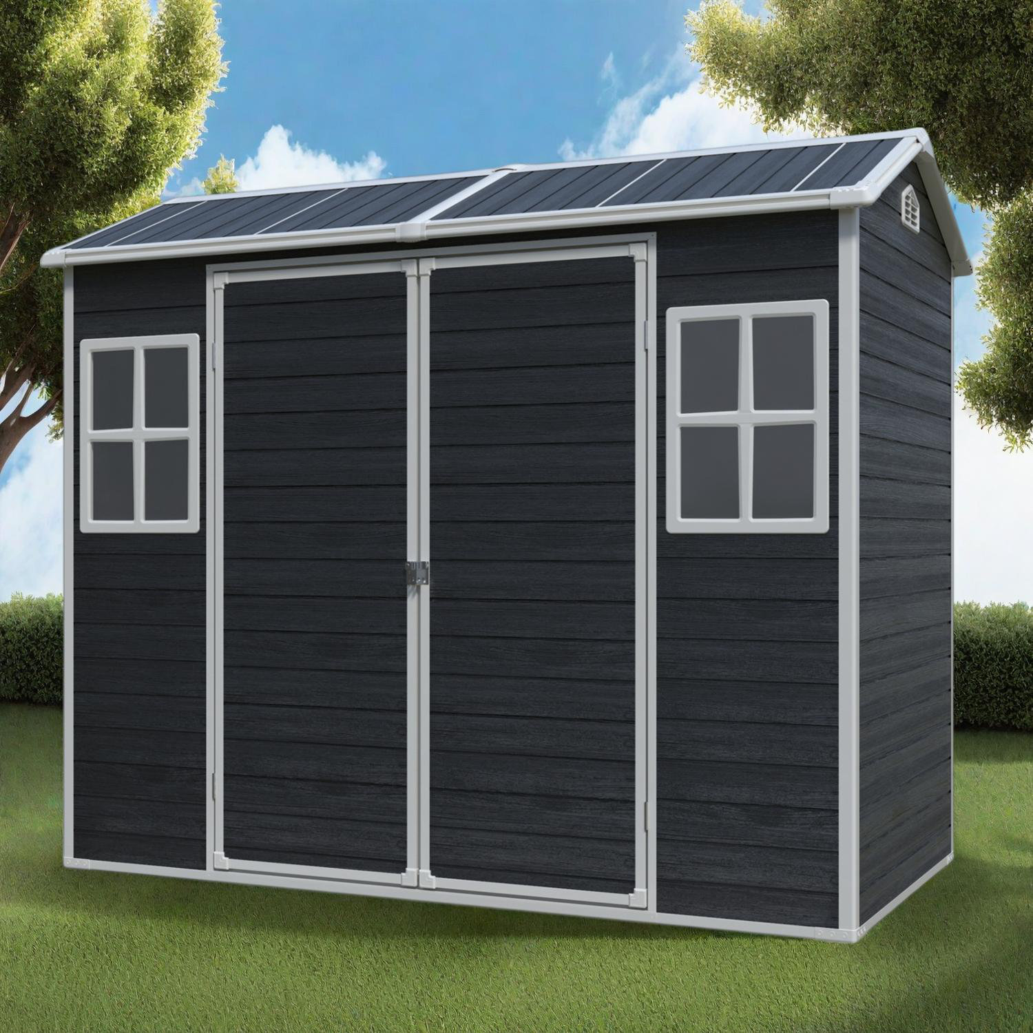 CENSTEEL 8 ft x 4 ft Outdoor Storage Shed with Windows and Double Doors ...