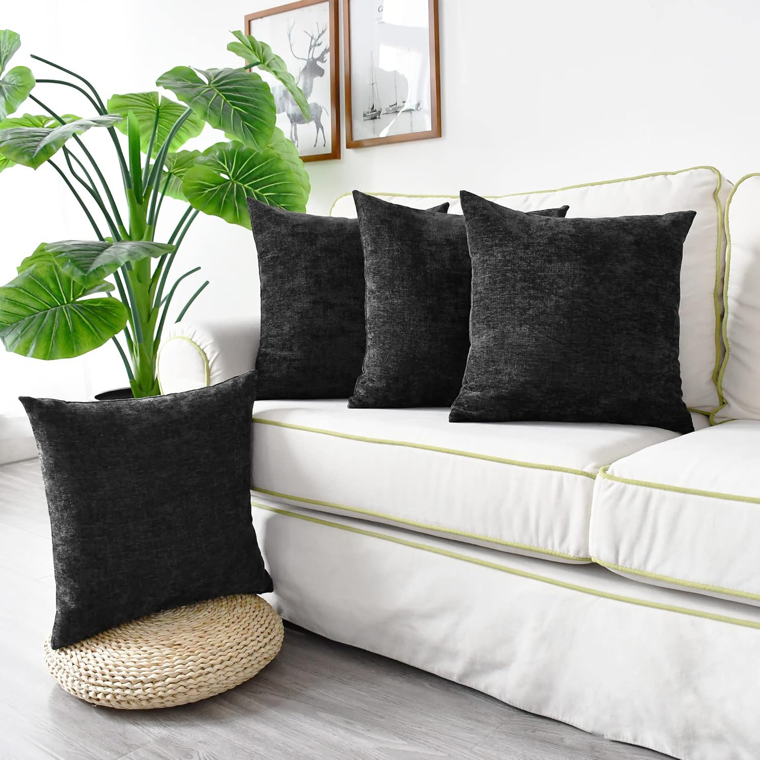 BEFIHO Pack Of 4 Cozy Throw Pillow Covers Cases For Couch Sofa Home Decoration Solid Dyed Soft ...