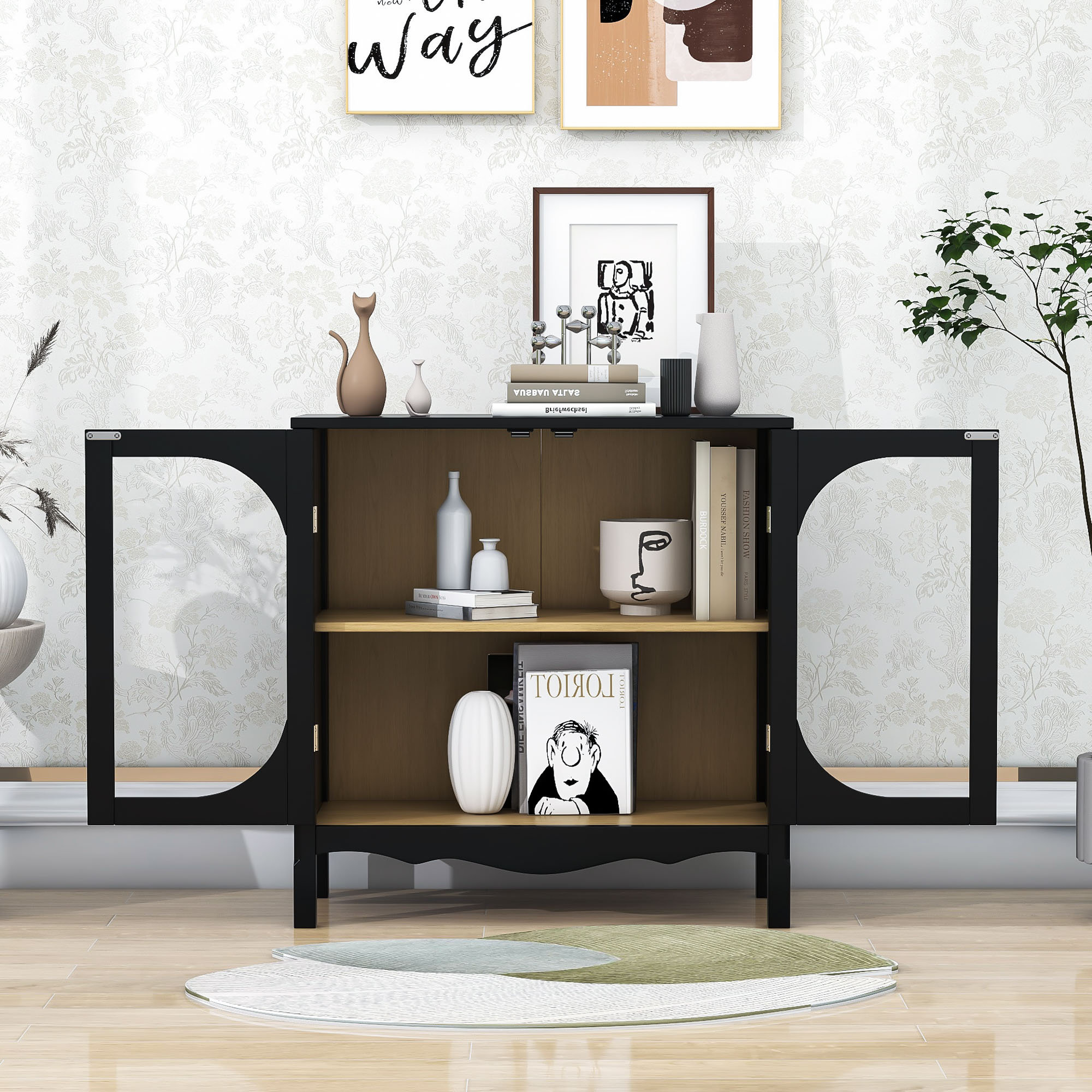 Winston Porter Elegant Cabinet with Glass Doors and Adjustable Shelves ...