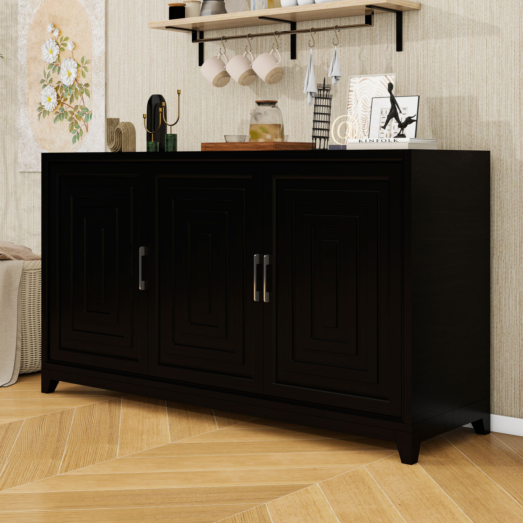 Ebern Designs Modern Sideboard Buffet with 2 Adjustable Shelves, TV ...