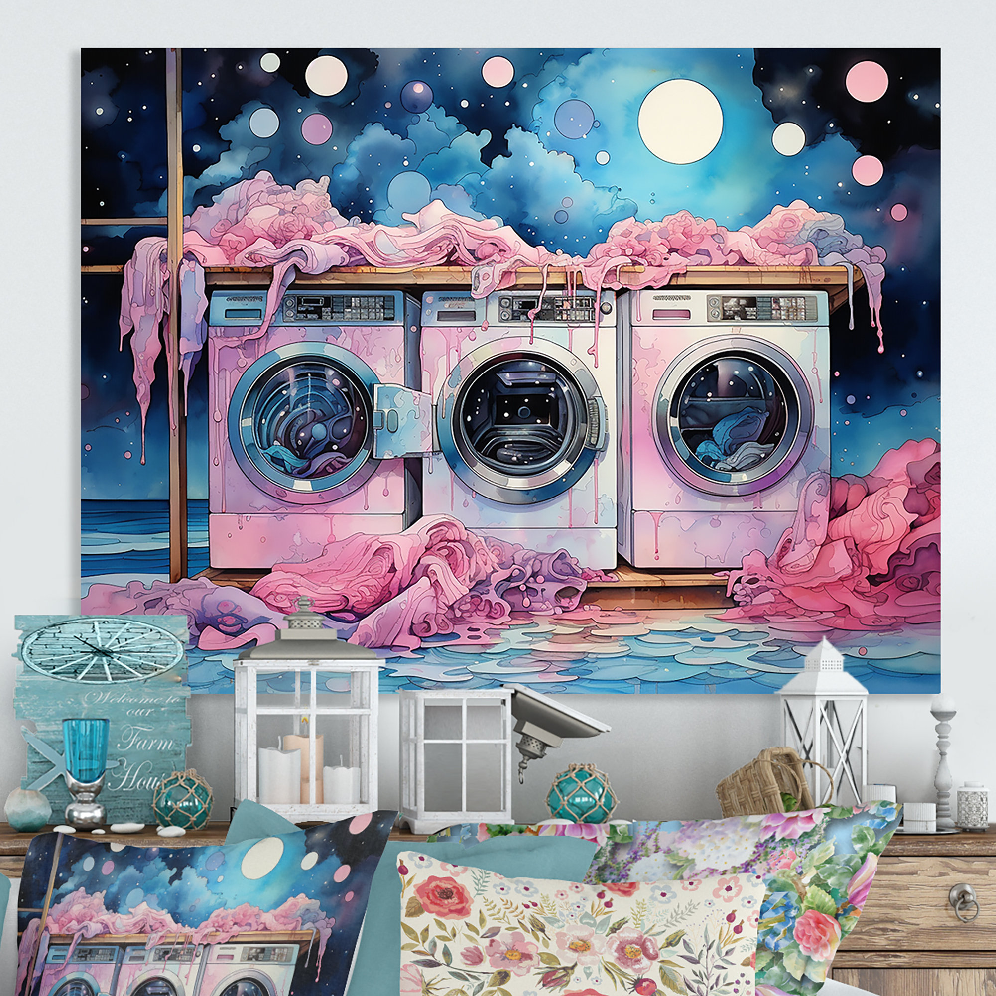 Latitude Run® Pink Laundry Machine Escapade 4 - Laundry Metal Wall Art ...