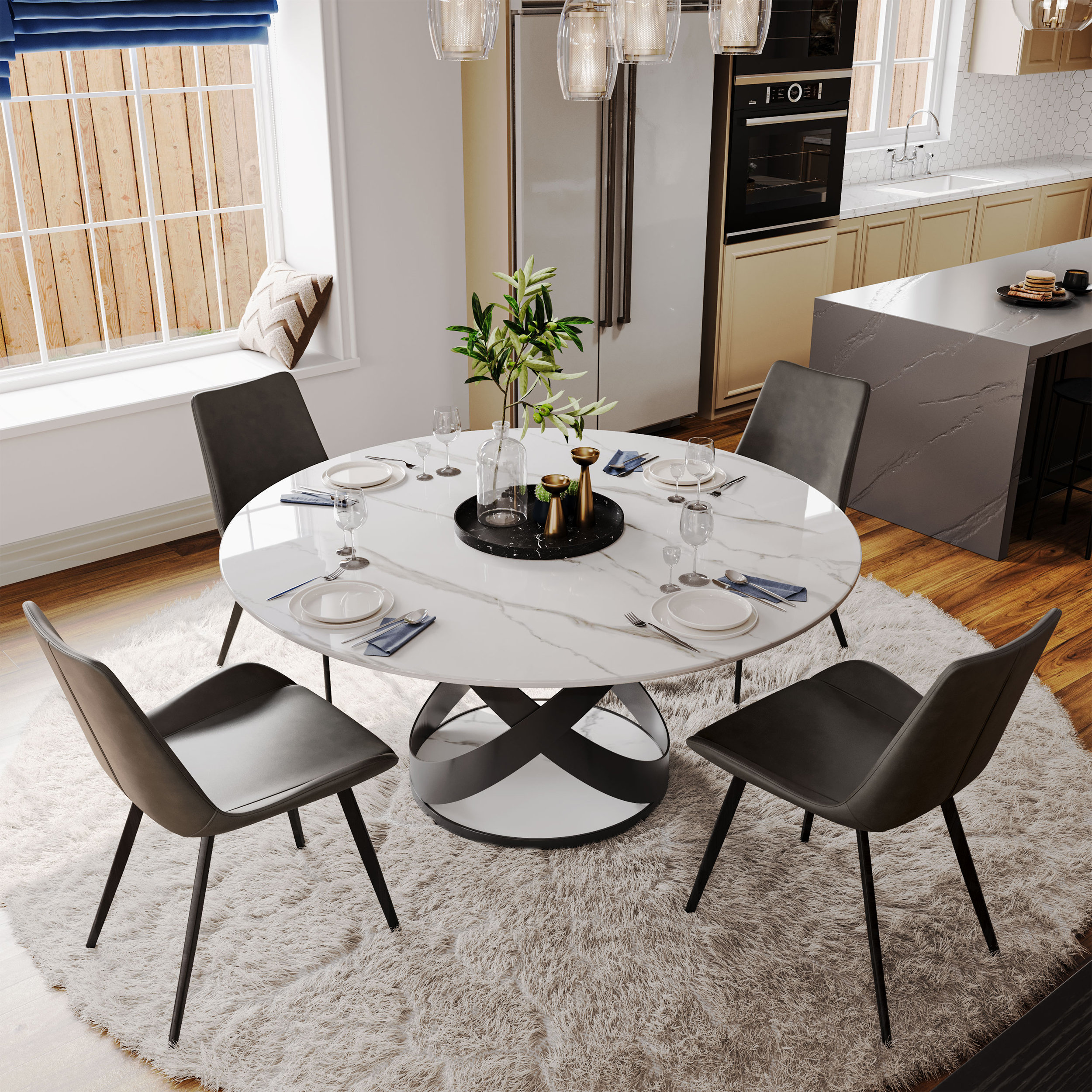 Orren Ellis Maxwell Modern Round Dining Table for 4-6 with Sintered ...