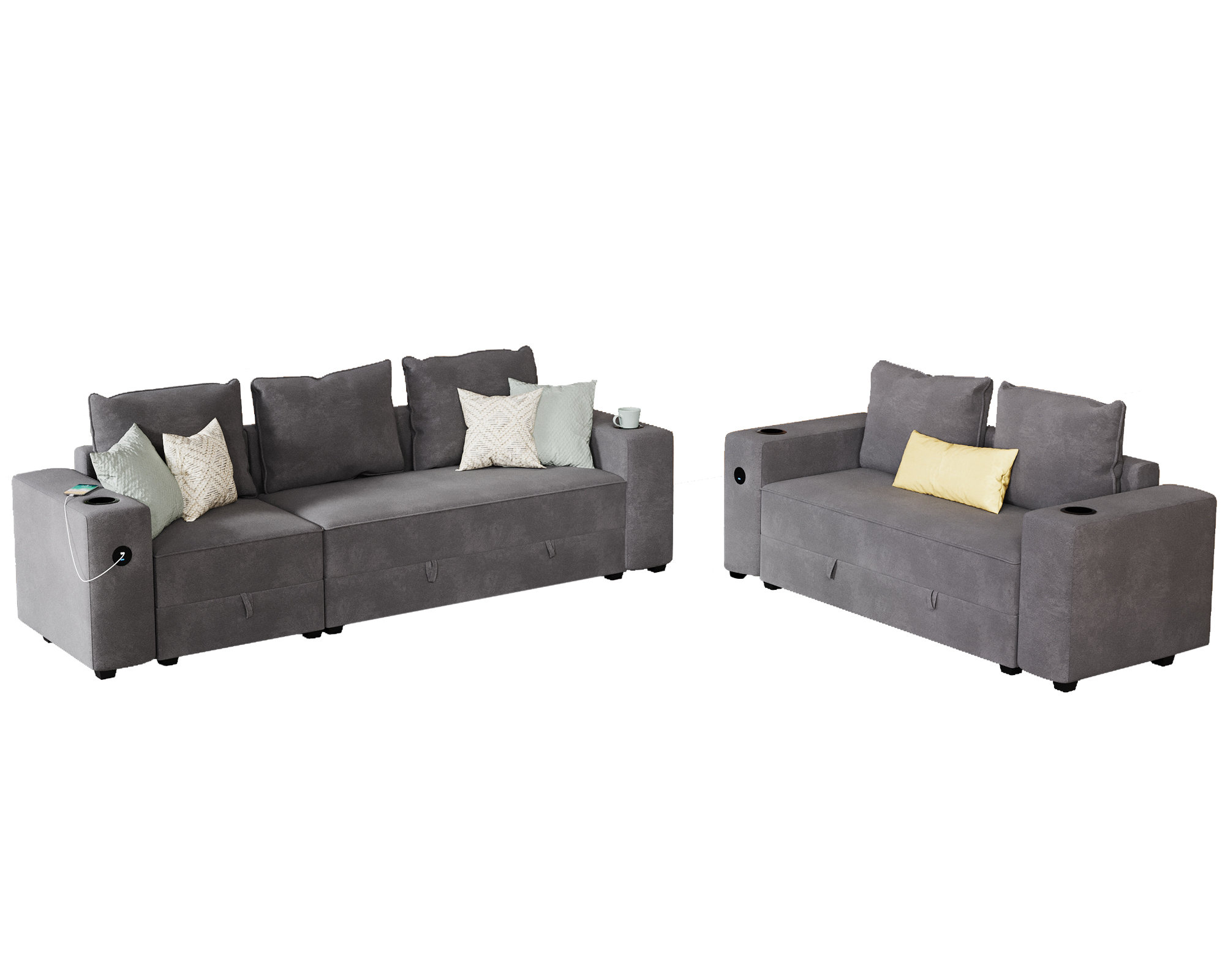 Latitude Run® Dillion Sectional Sofa, Modular Sectional Sofa with 2 USB Ports & Cup Holders, 3 ...