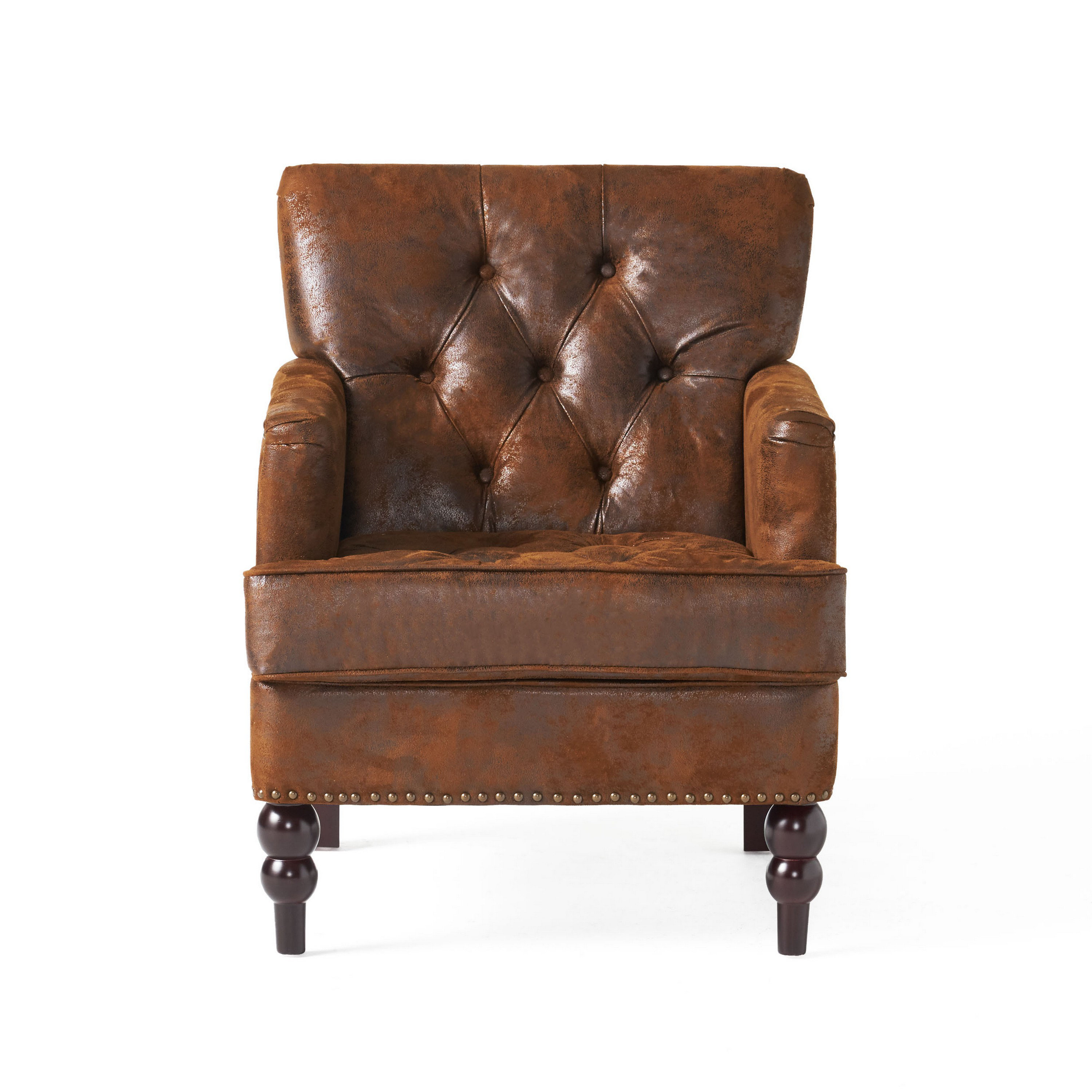 Benjara Lit Accent Chair With Classic Brown Button Tufted Microfiber ...