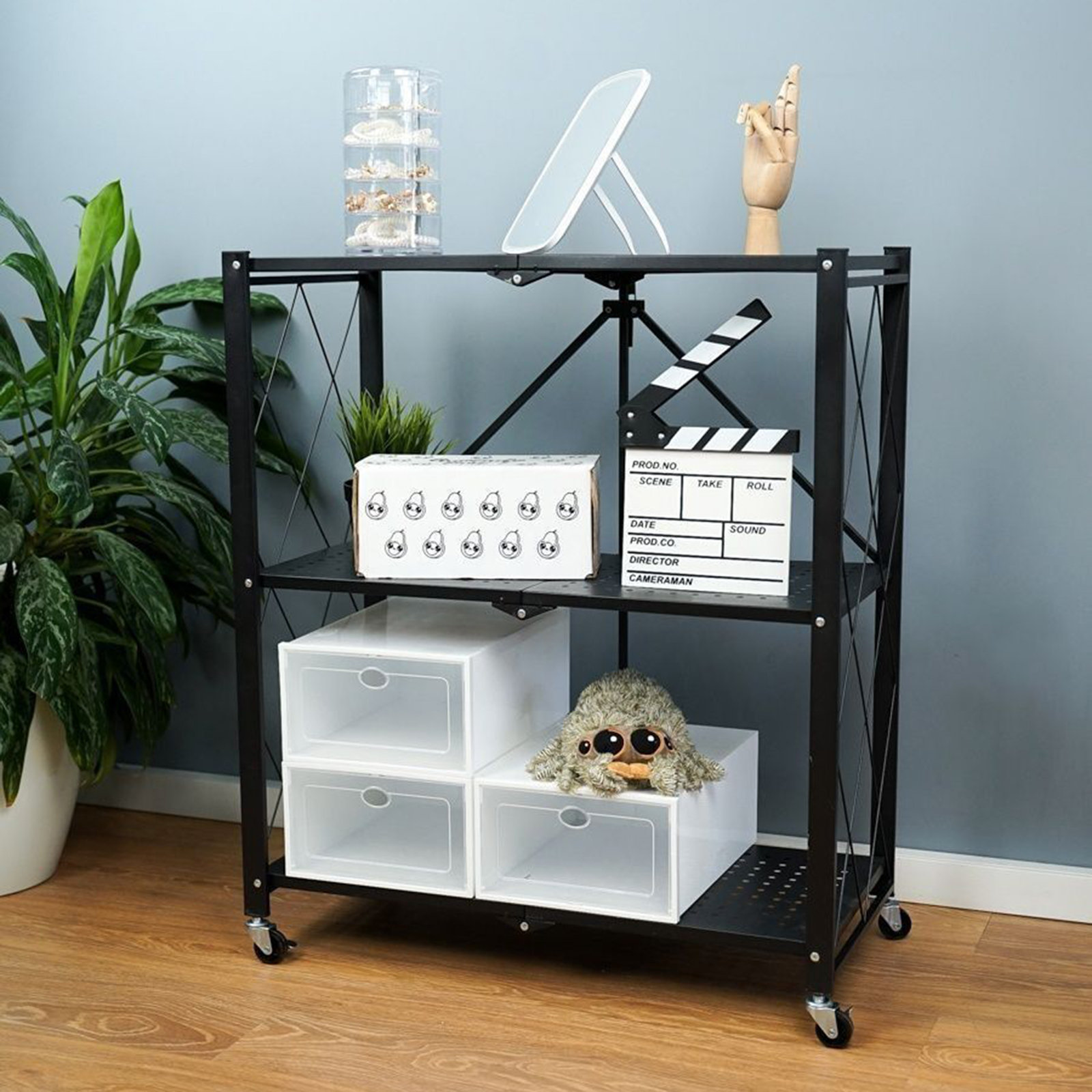 Rebrilliant 3-Tier Heavy Duty Foldable Metal Rack Storage Shelving Unit ...