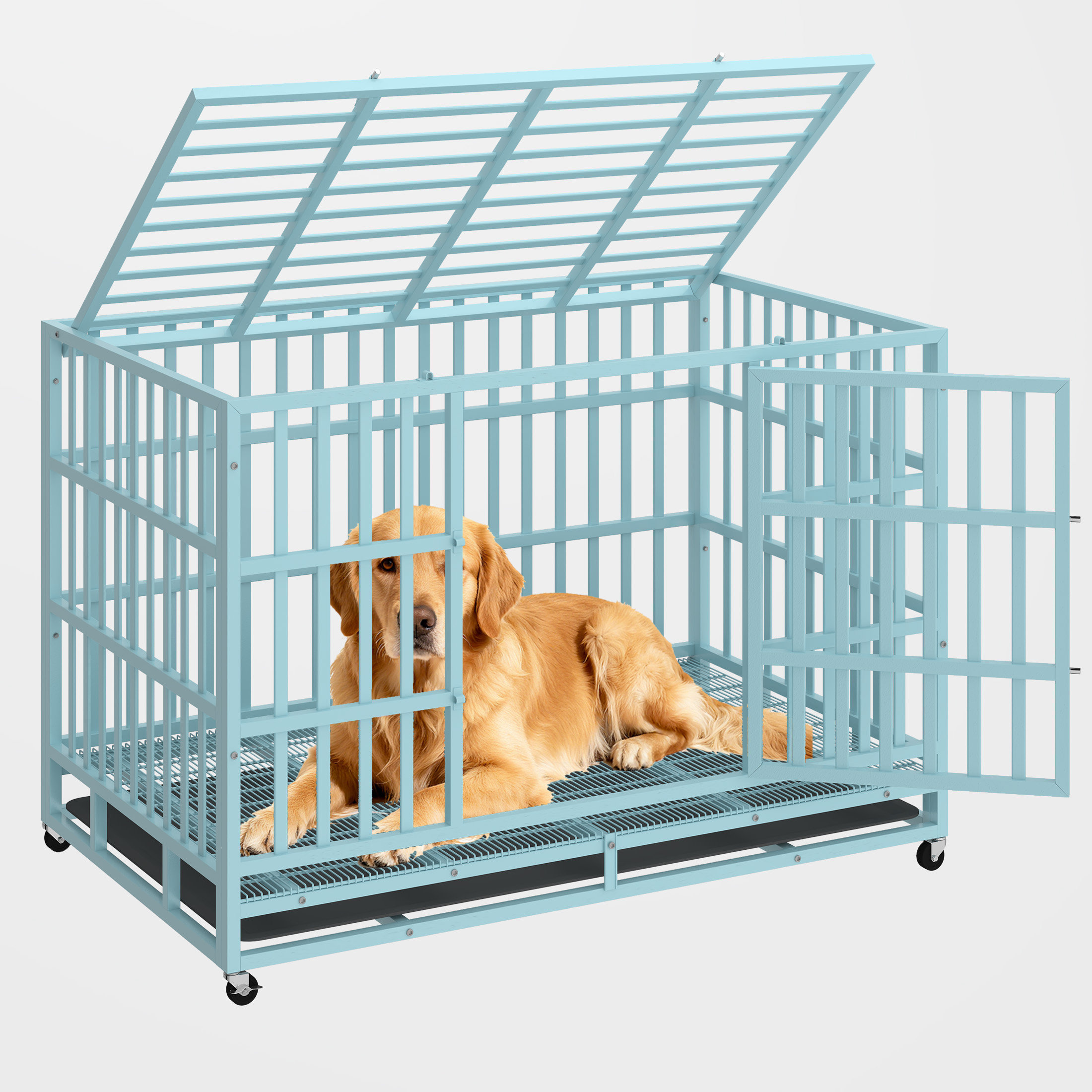 Latitude Run® 48" Heavy Duty Dog Crate With Lockable Door And Slid-out ...