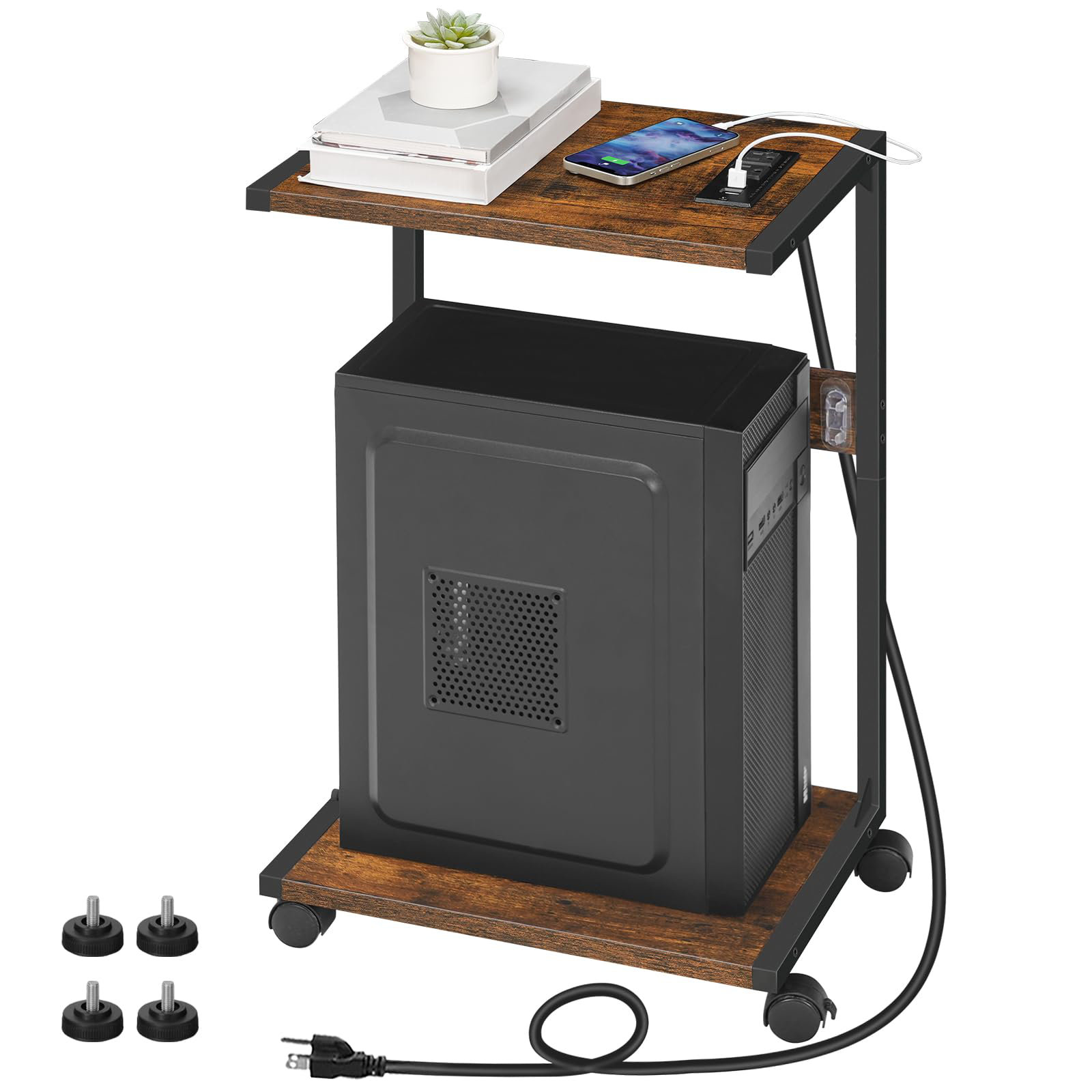 HUDSON & ASHTON LLC Dual-Tier Computer Tower Stand With Charging ...