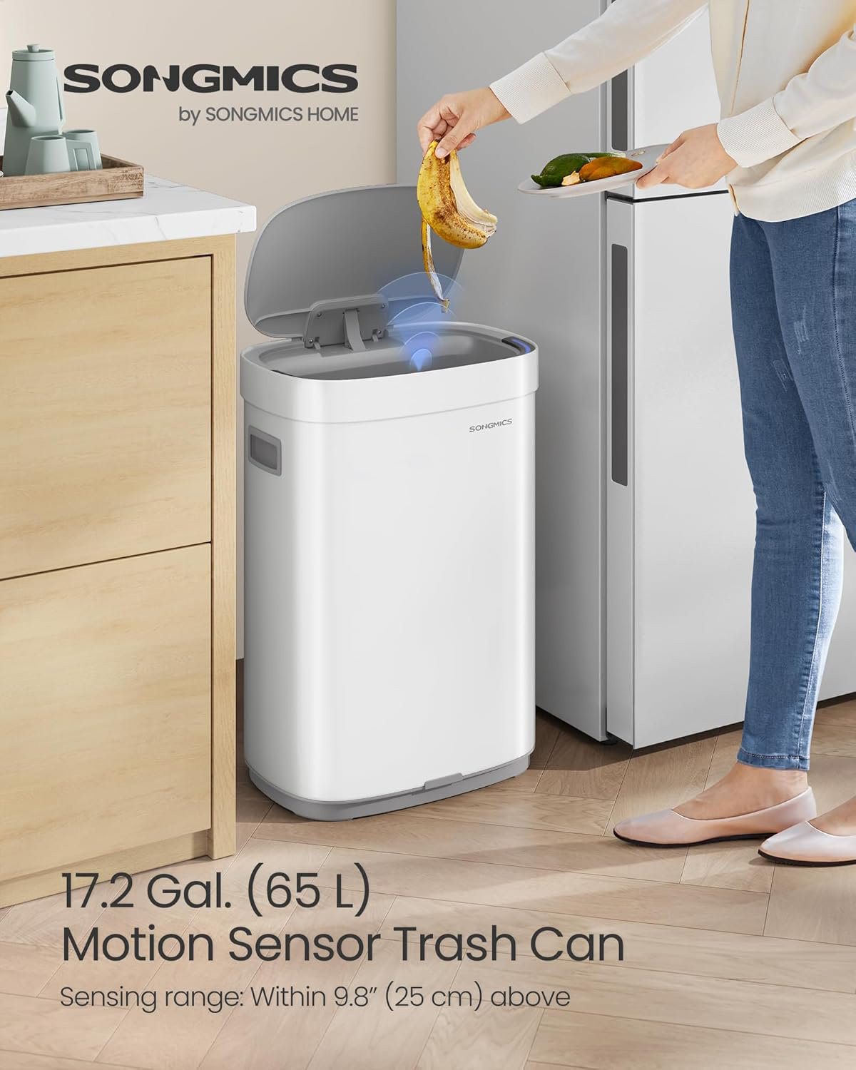MAGBIX Kitchen Trash Can, 17.2-Gallon (65 L) Motion Sensor Garbage Can, Stainless Steel Trash ...