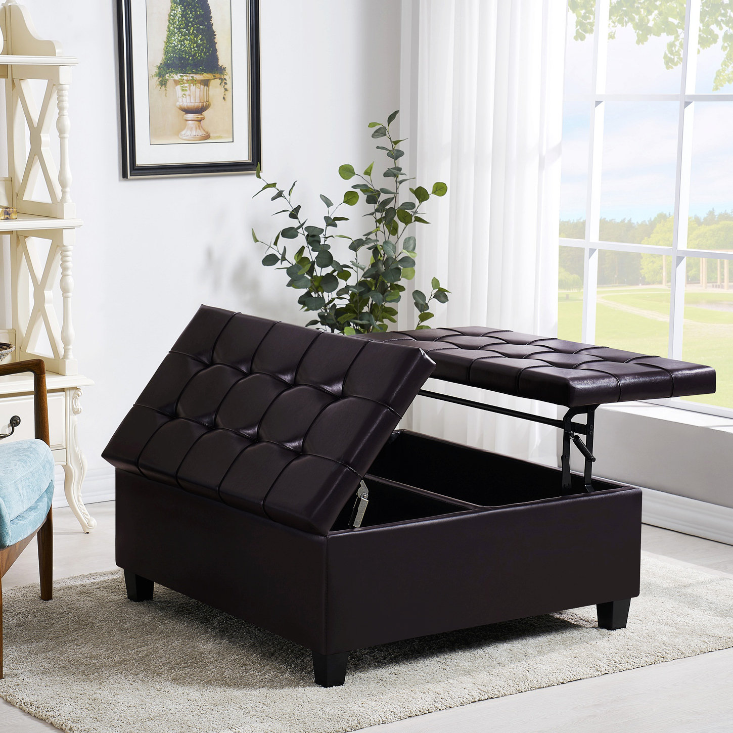 Lark Manor Large Square Storage Ottoman, Coffee Table With Storage ...