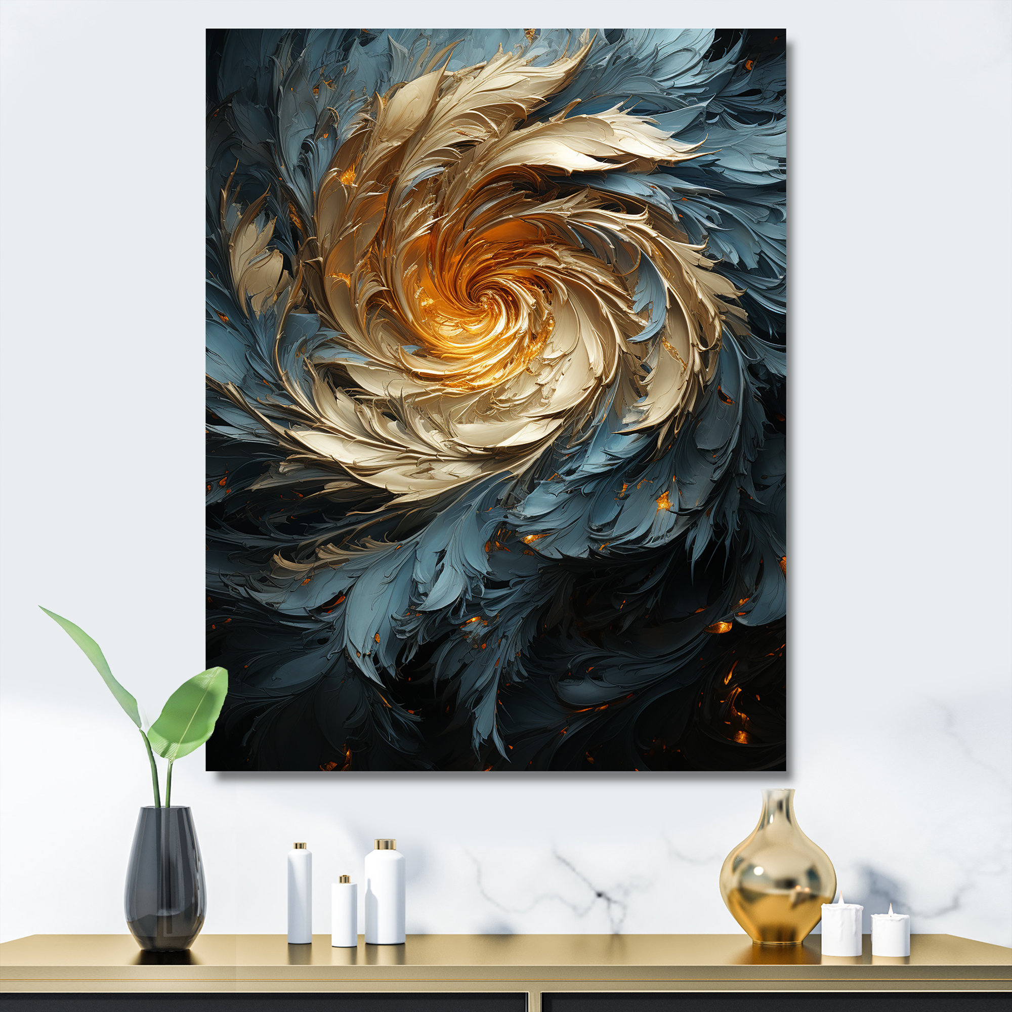 Dakota Fields Yellow And Blue Abstract Feather Spiral - Abstract Spirals Wall Art | Wayfair