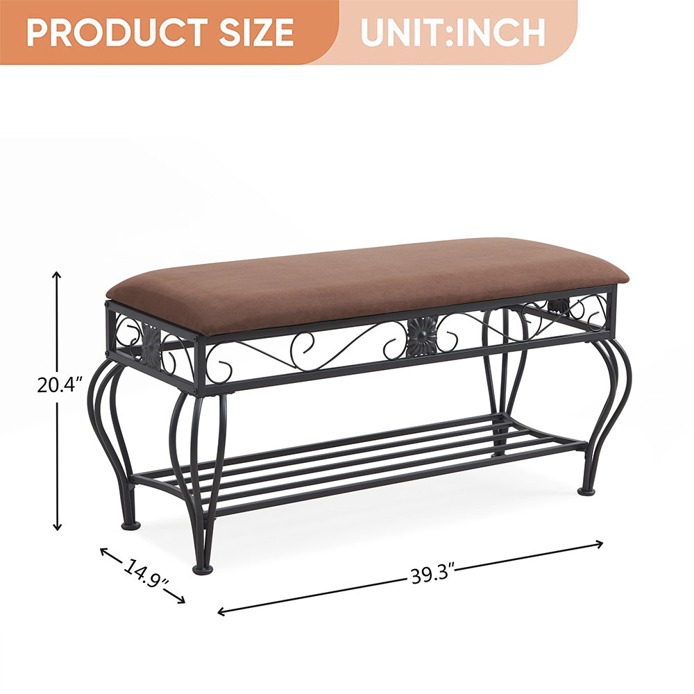 Lark Manor™ Rustic Metal Shoe Rack Bench With Upholstered, Shoe Rack ...